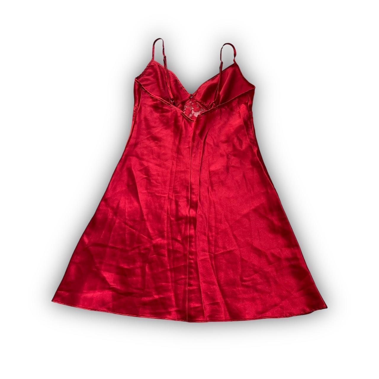 red mini slip dress features adjustable straps... - Depop