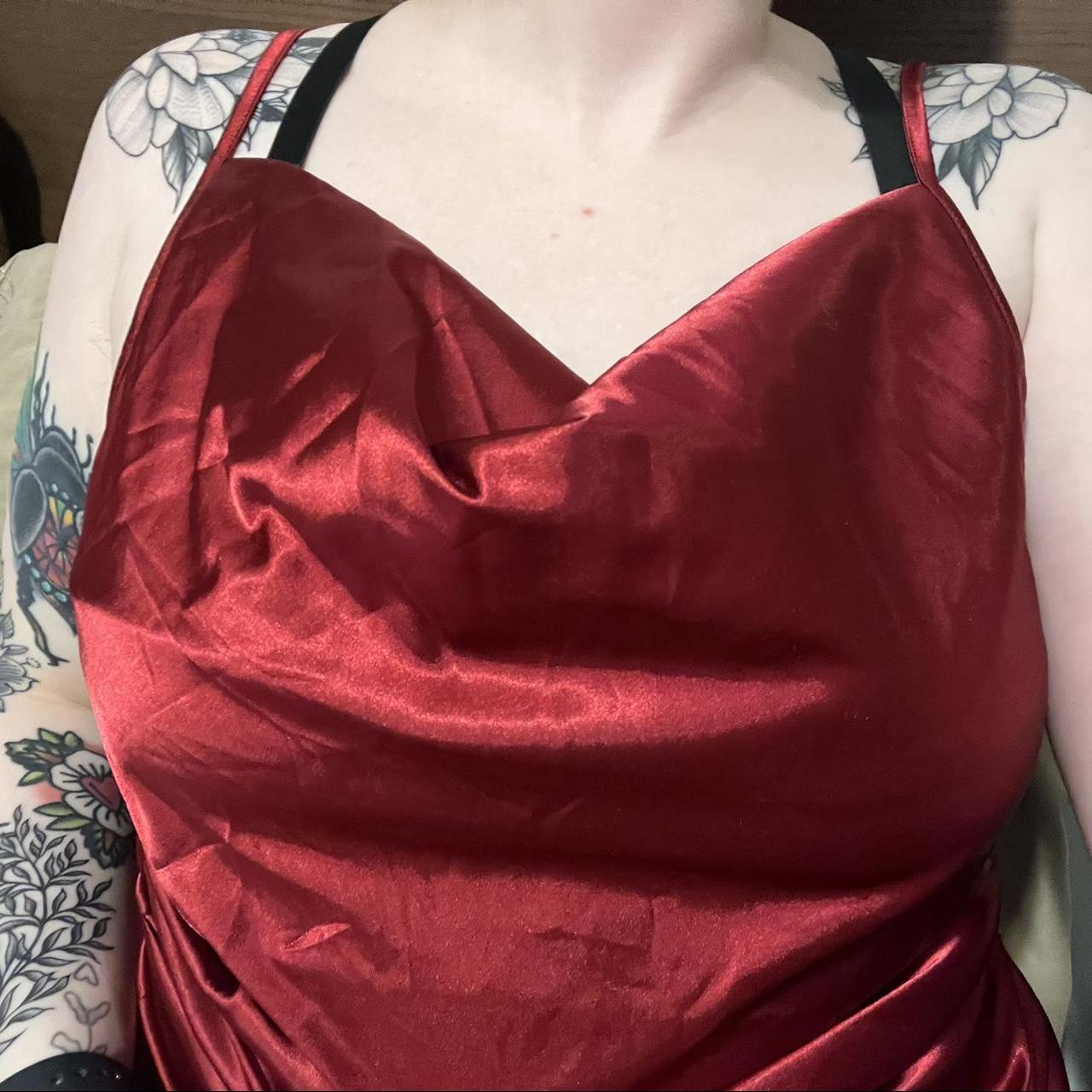 Long silk red dress 🍷 •Slit half way up, zipper in... - Depop