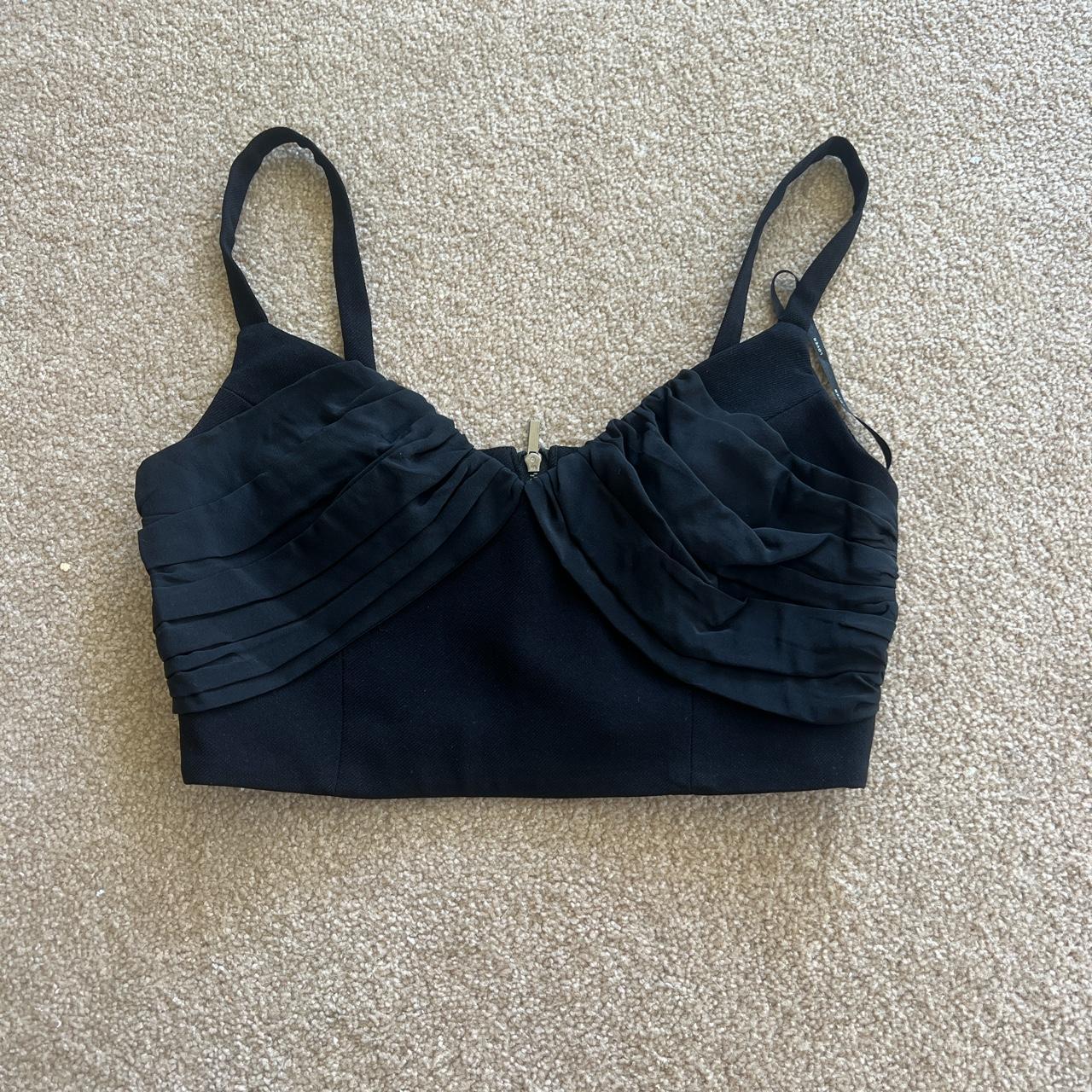 black crop top with ruffled bust. - Depop