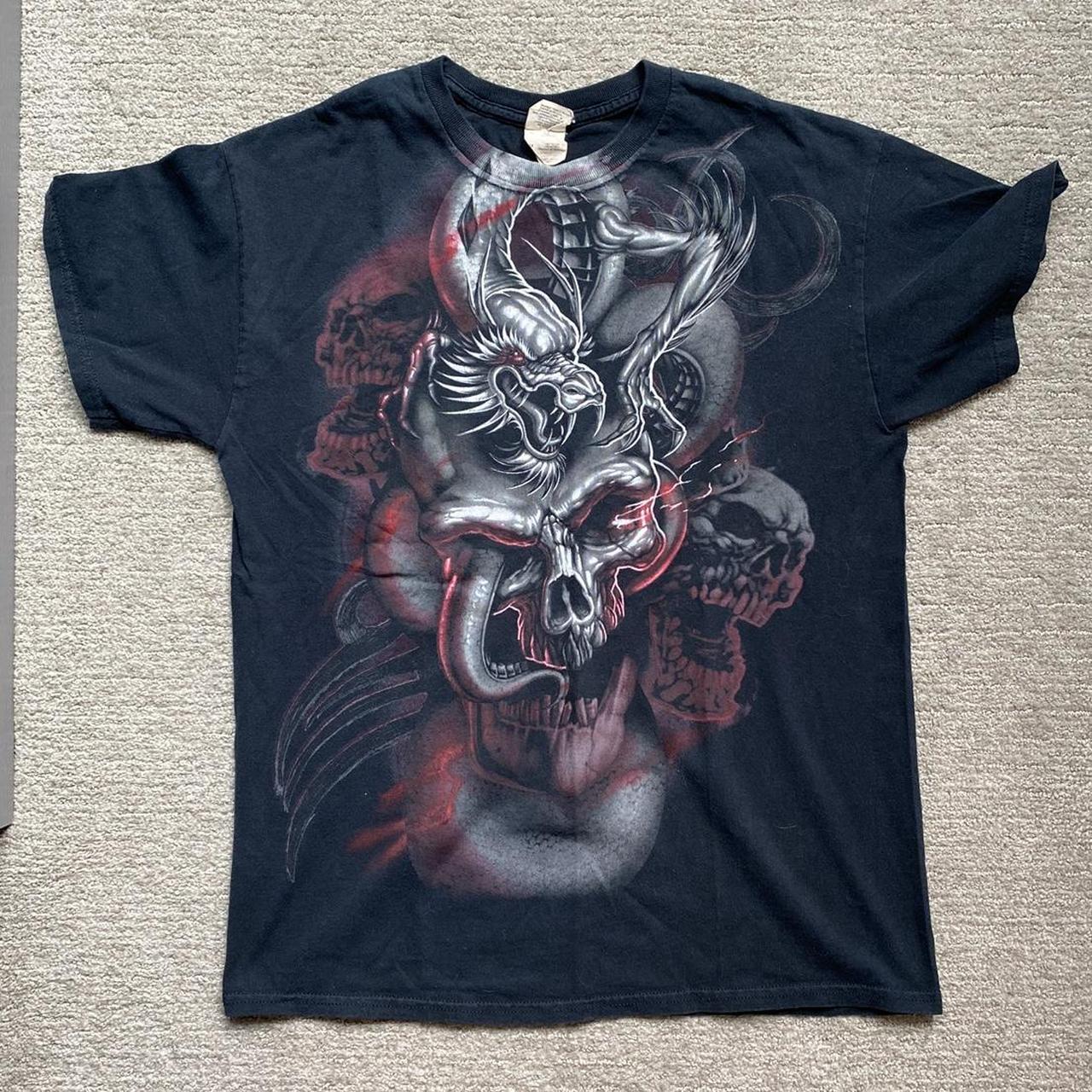 Super dope vintage black graphic tee of skulls and... - Depop
