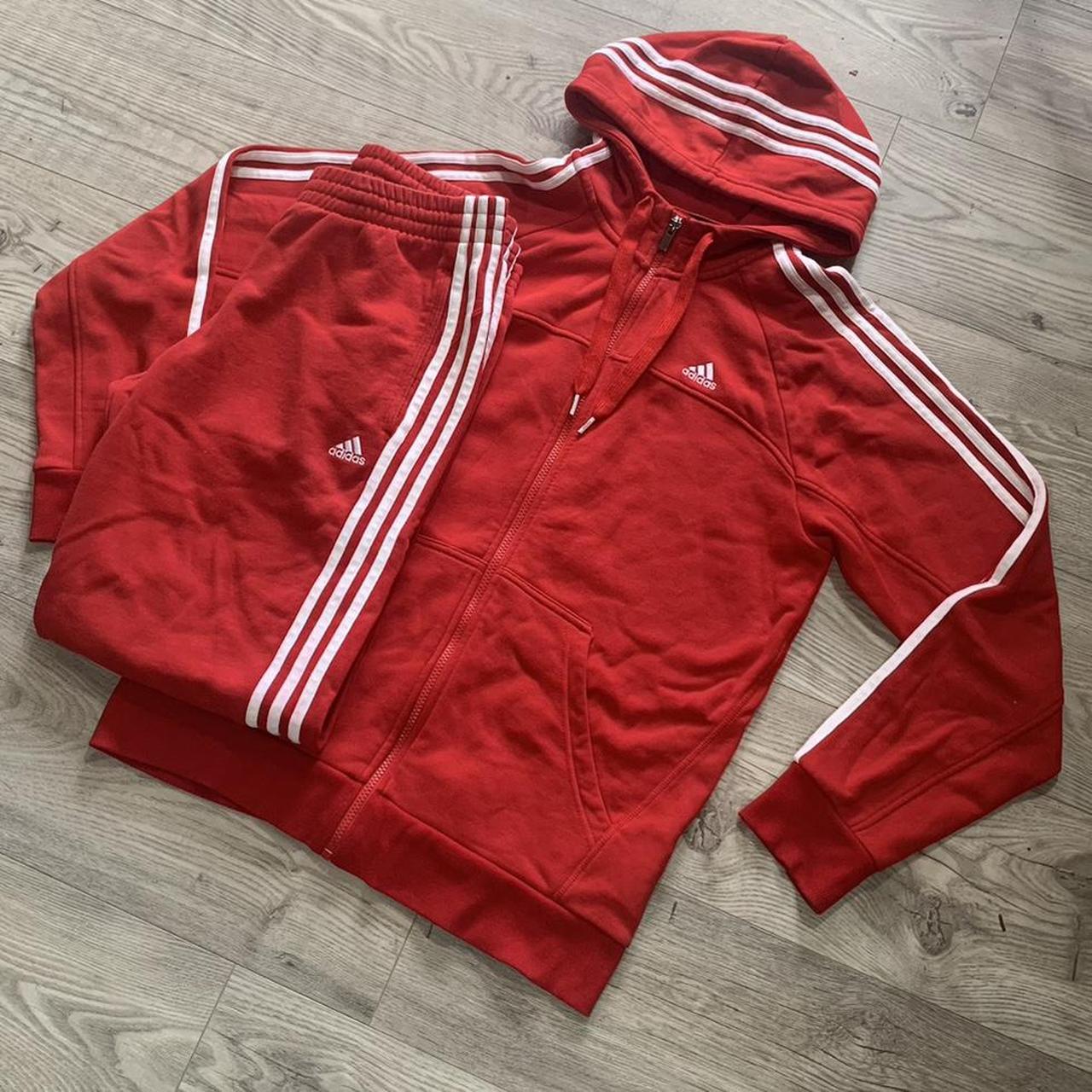 Adidas performance essentials tracksuit Red and... - Depop