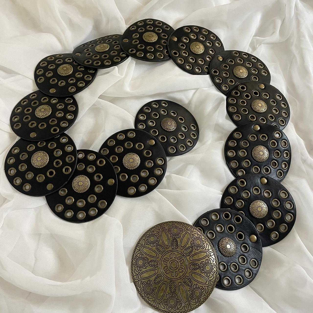 black & gold boho western round concho disc belt.... - Depop