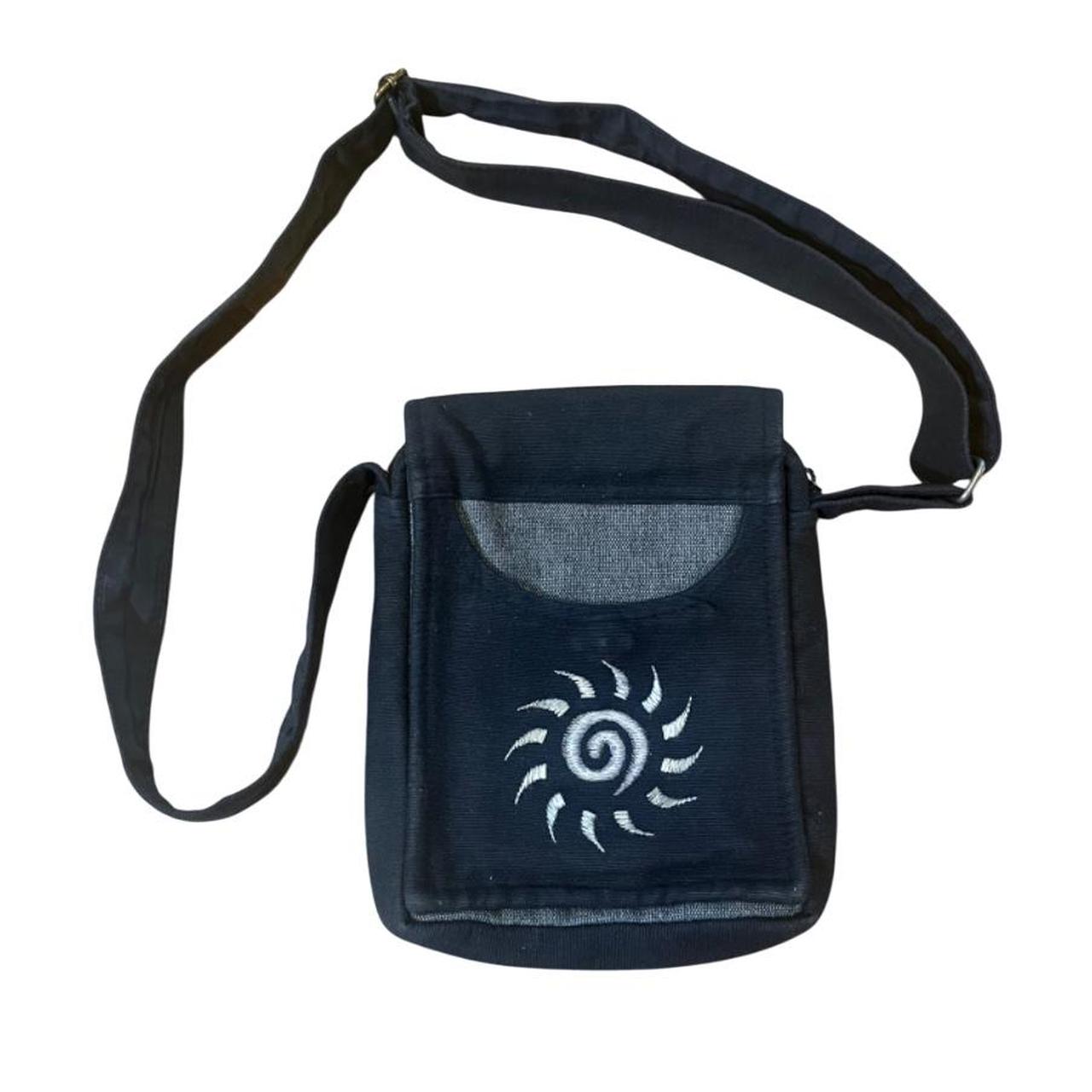 Black embroidered sun spiral bag by Earth Divas 🌀... | Depop