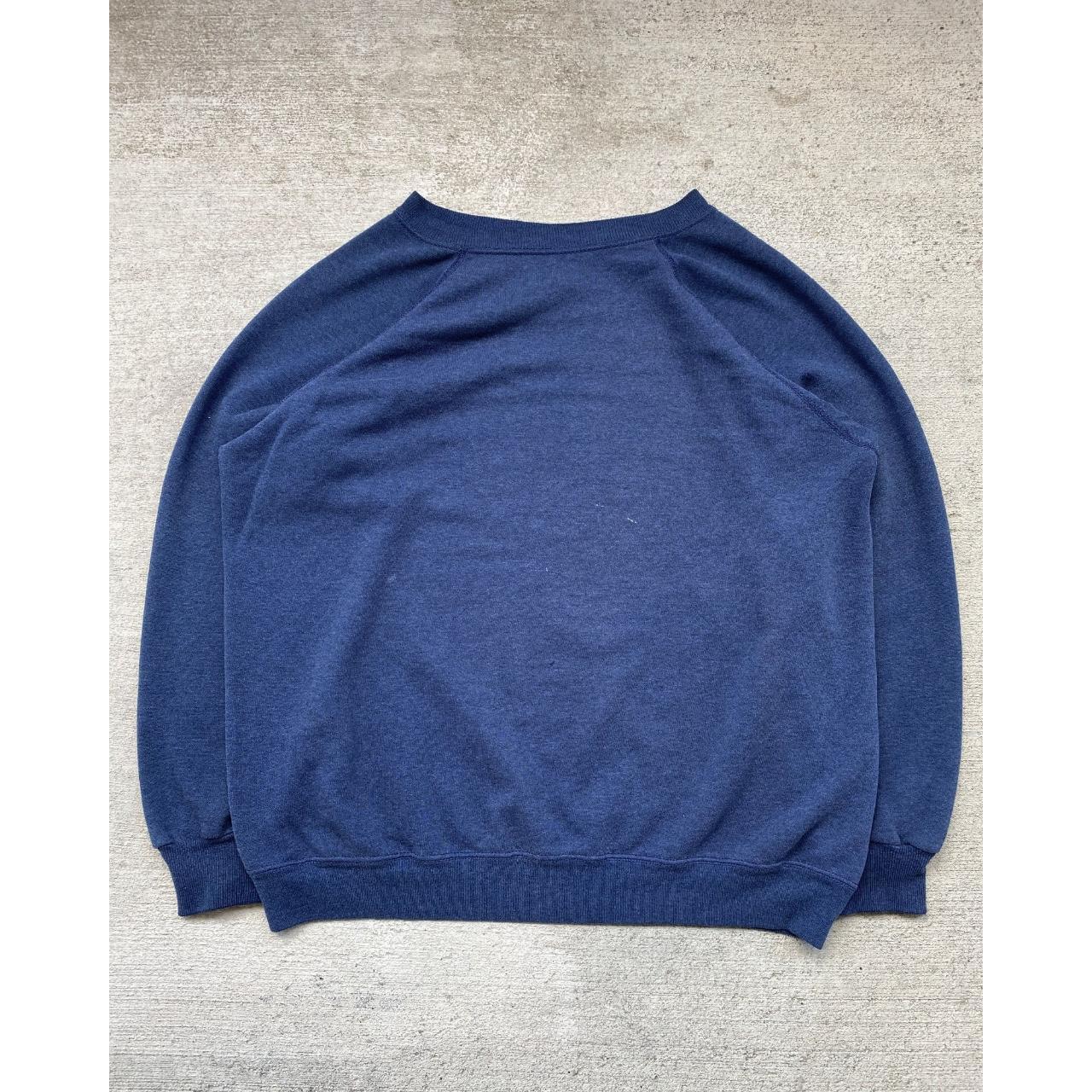 1980s Hanes Faded Navy Raglan Cut Crewneck - Size... - Depop