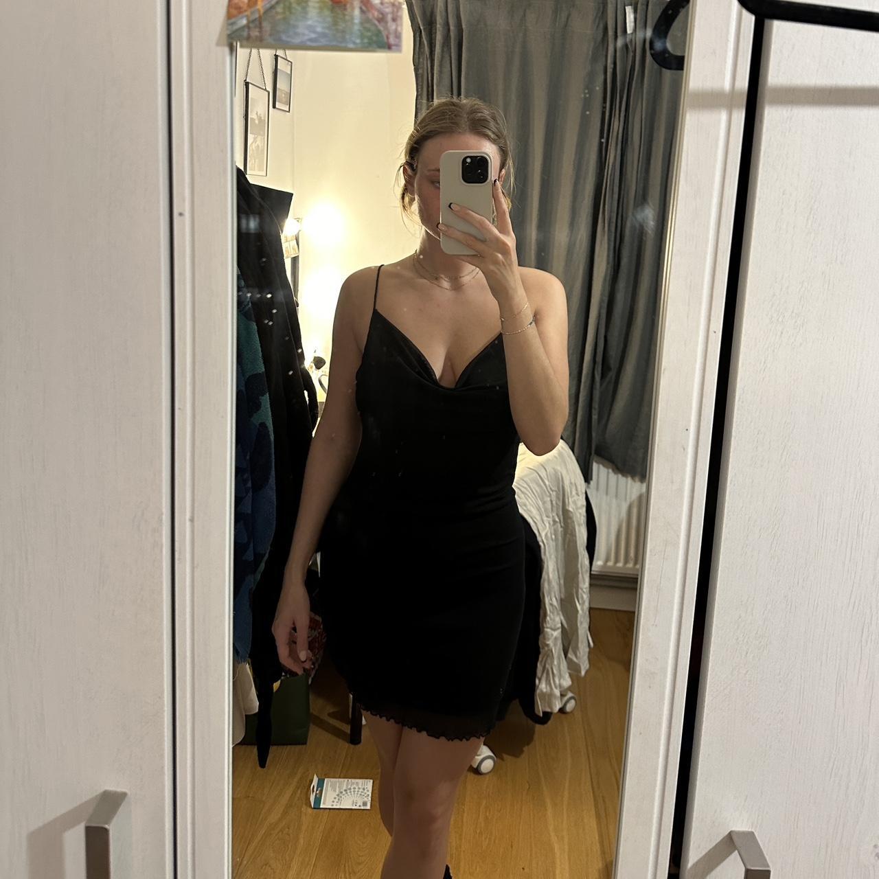 Black Monki mesh cowl neck dress size M. Fits fine... - Depop