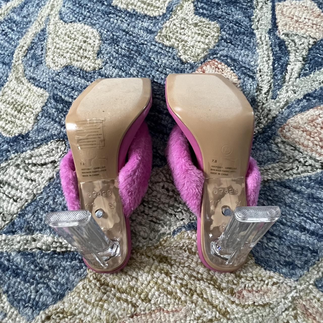 Hot pink fuzzy thong pumps Clear acrylic 4” heels... - Depop