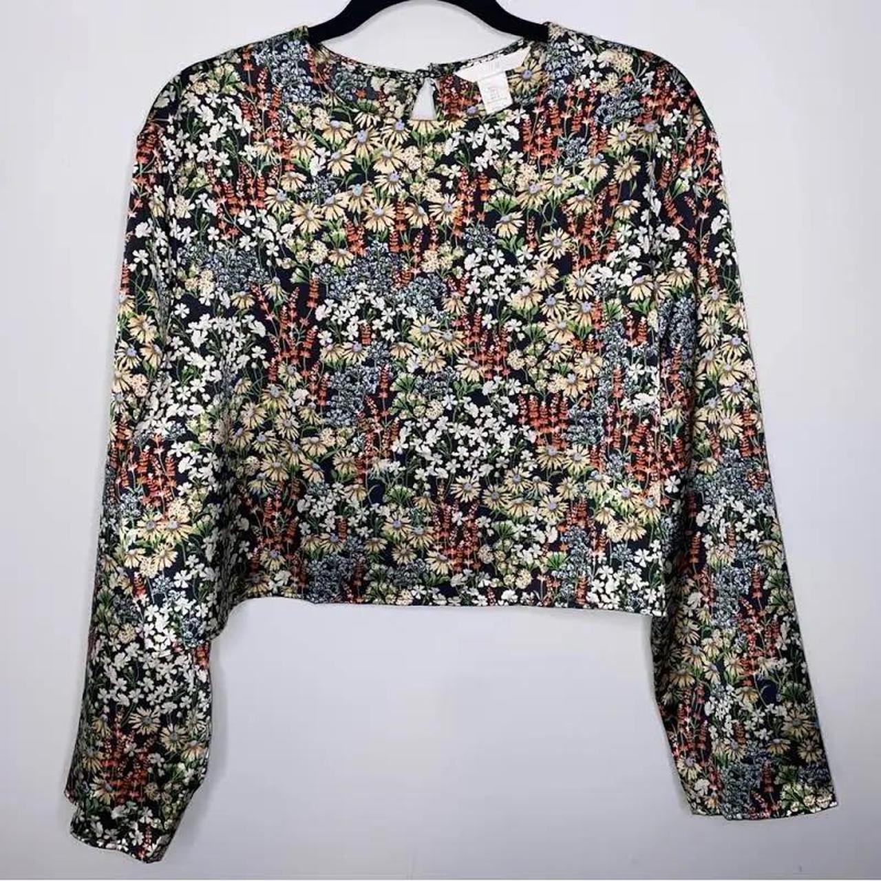 Handm Cropped Satin Like Floral Long Sleeve Handm Depop