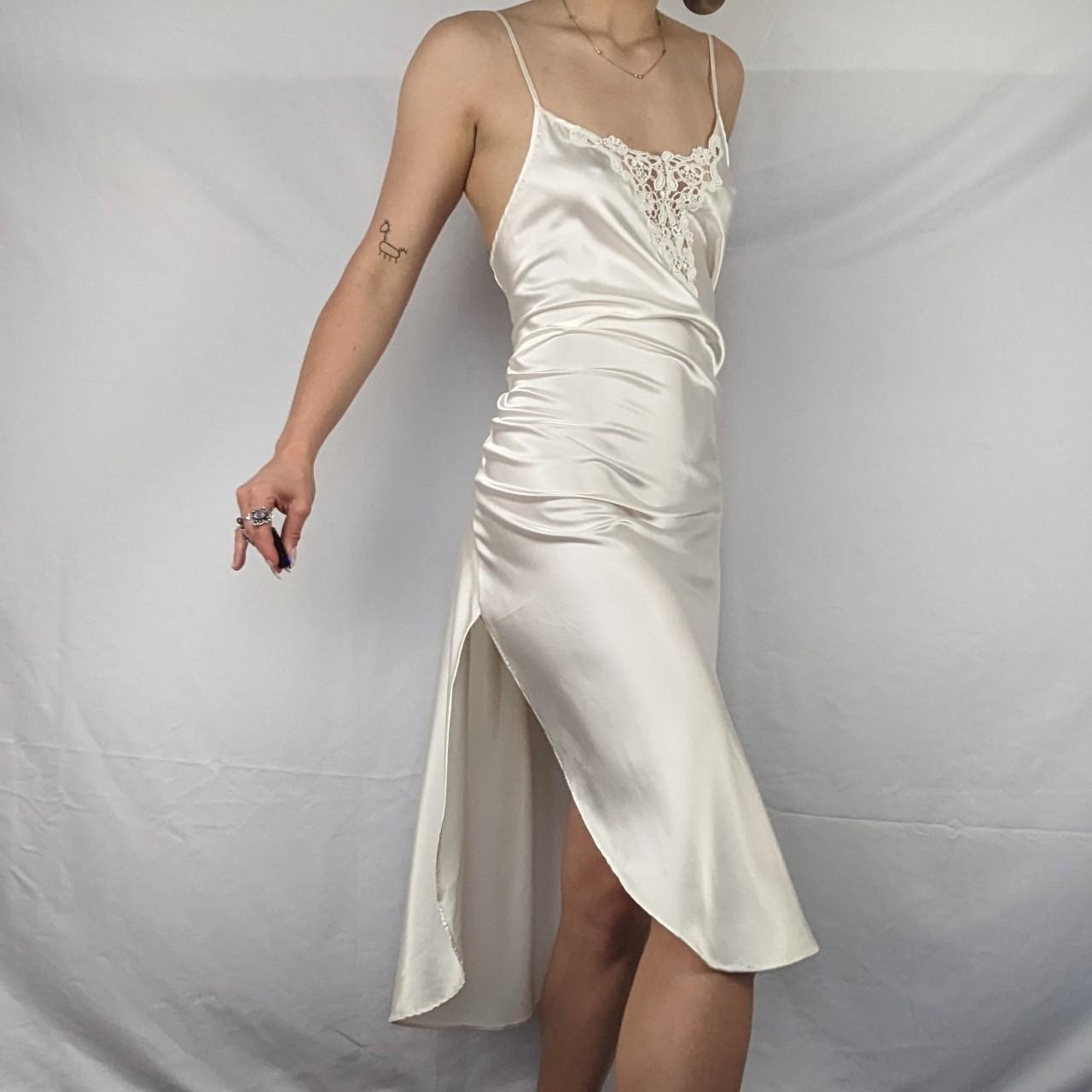 vintage white satin slip dress 🐻‍ ️ - embroidered lace... - Depop