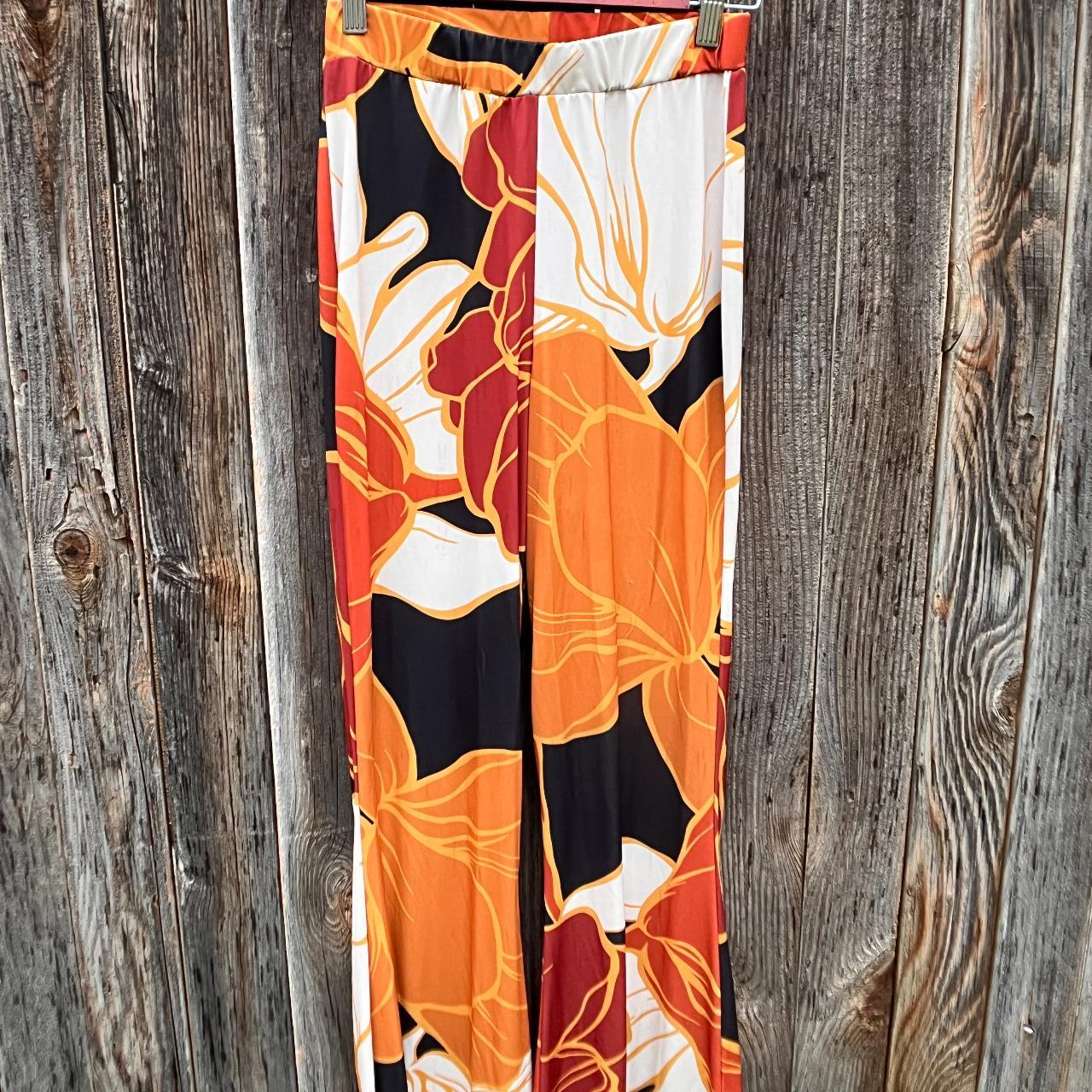 Funky floral flared pants! These pants are stretchy... - Depop