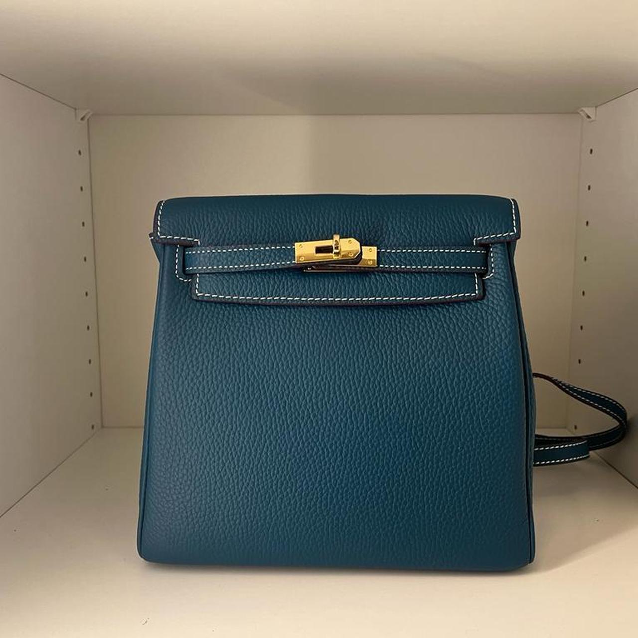Real leather kelly style backpack -Lovely teal... - Depop