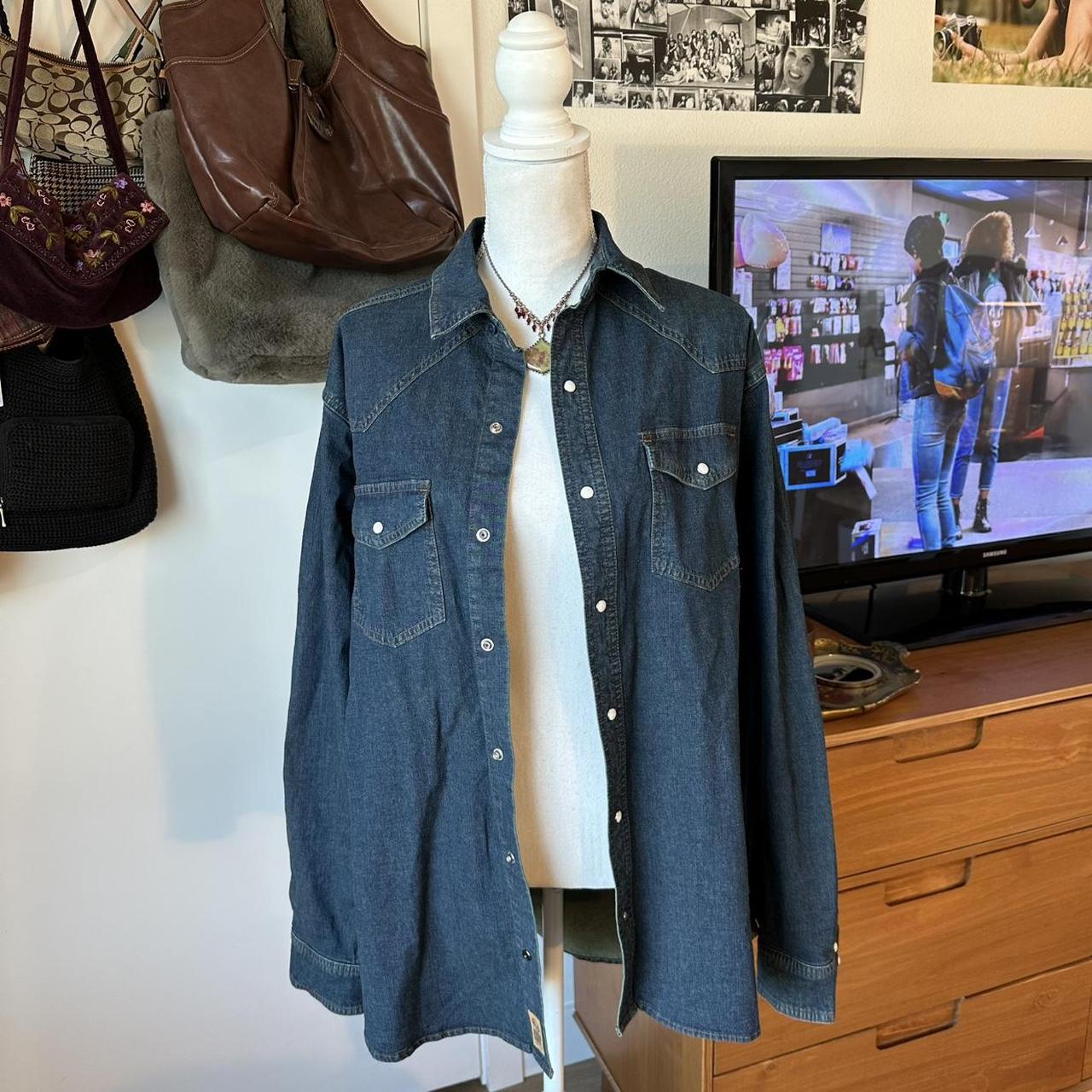 Oversized denim button up size large - Depop