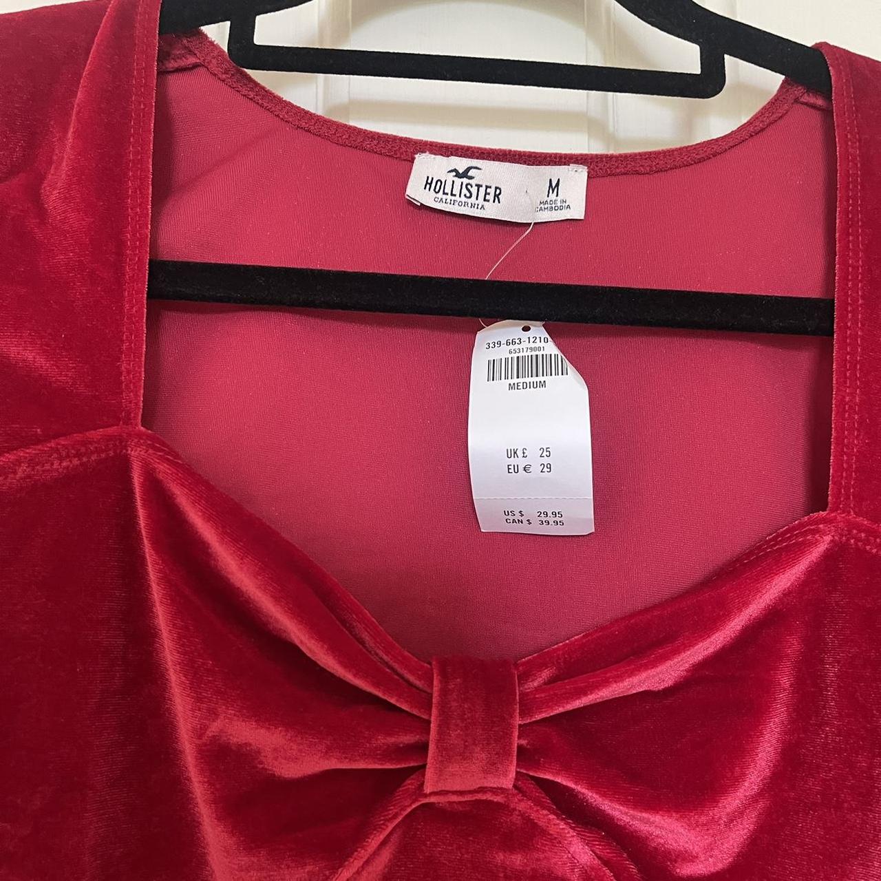 Red Velvet Bow Square Neck Long Sleeve Top from... - Depop