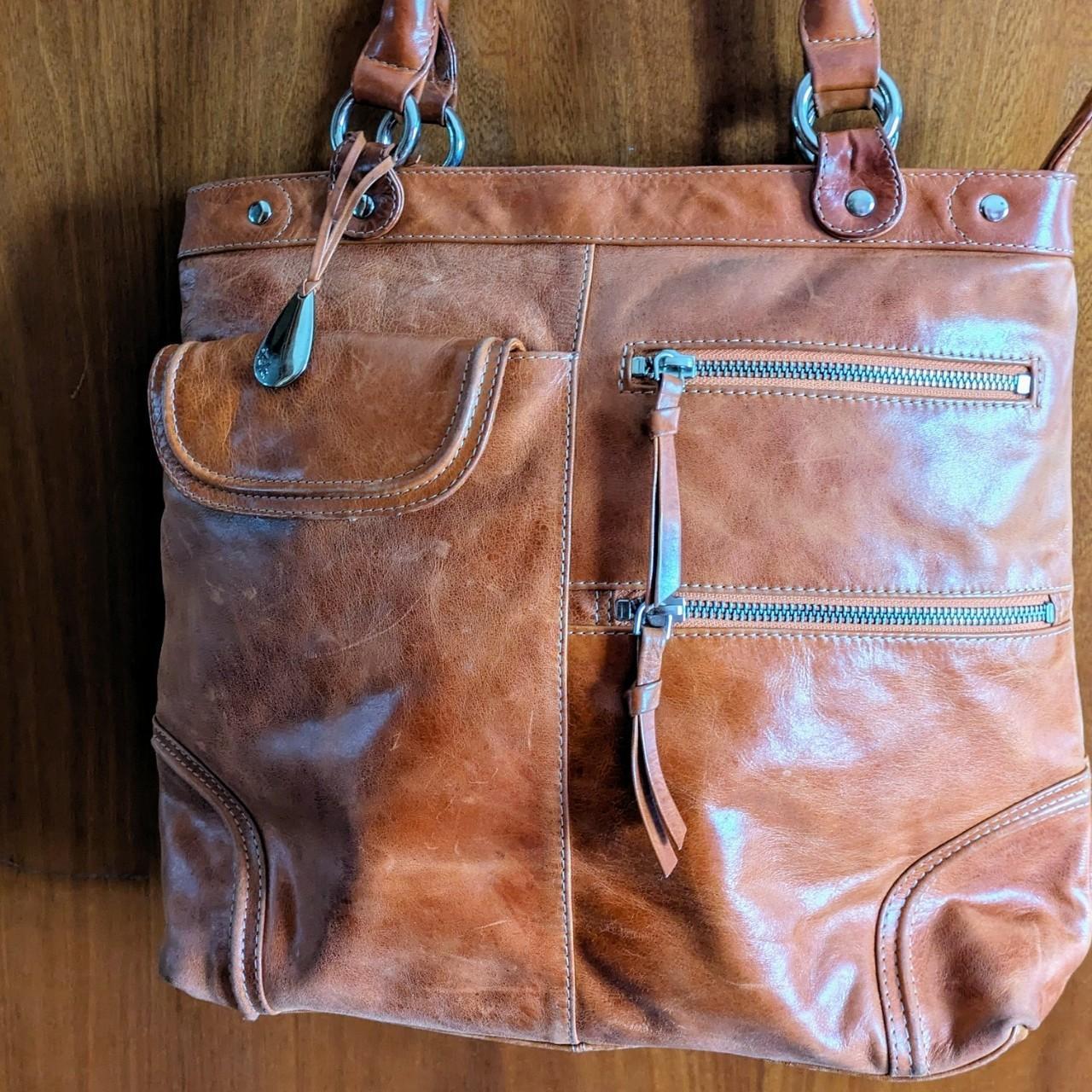 Tan leather Tula zipped shoulder bag with three... - Depop