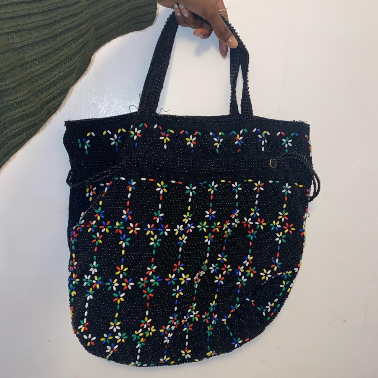 Vintage beaded shoulder drawstring bag. Small inside... - Depop
