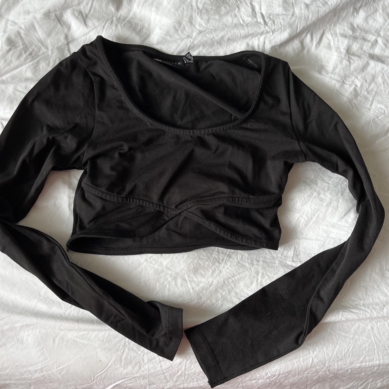 Black long sleeve super crop top - Depop