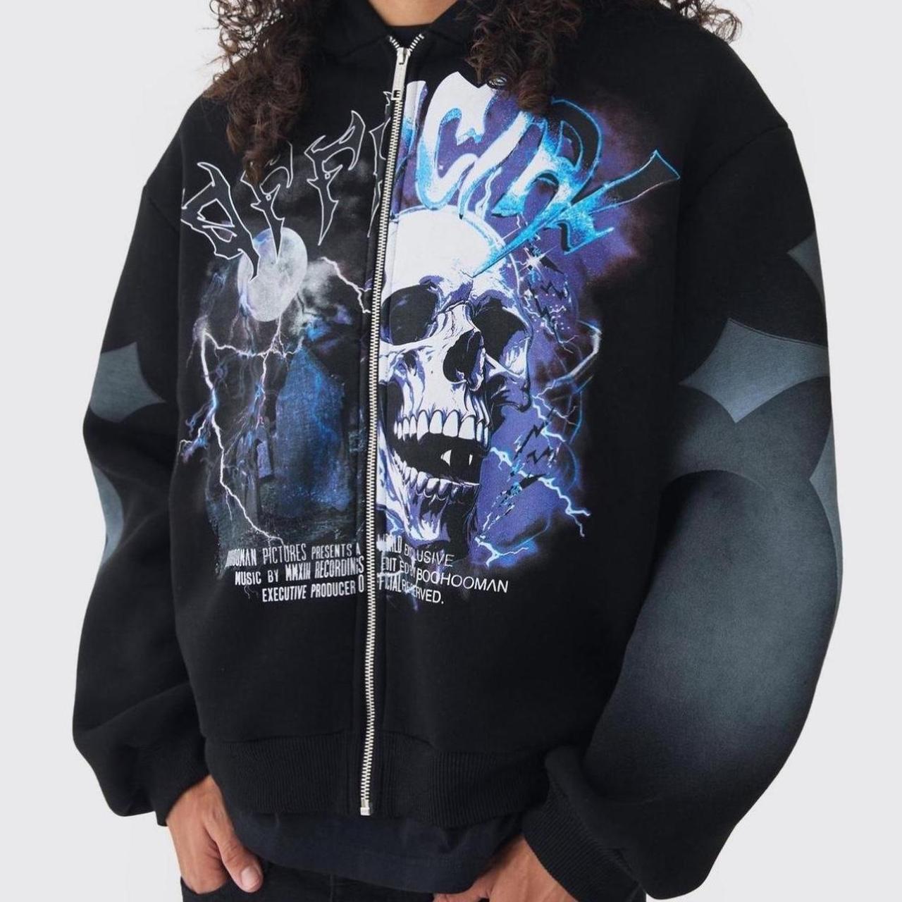 ☠️ oversized boxy Offcl gothic skull zip through... - Depop