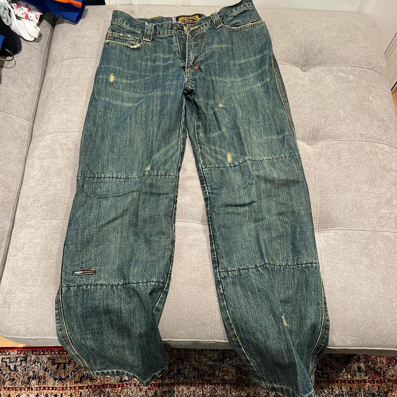 Icon Strongarm denim reinforced motorcycle pants... - Depop