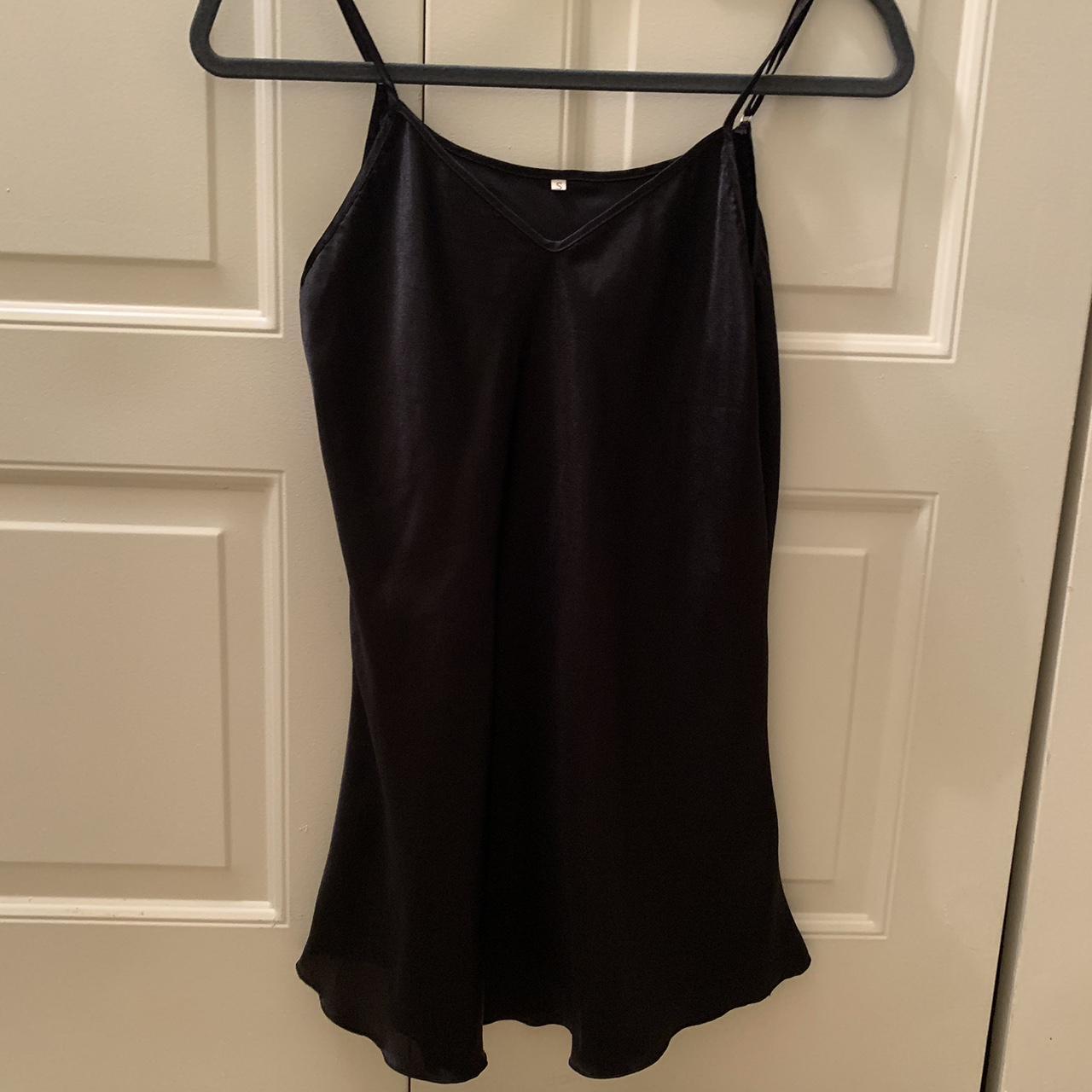 black satin slip dress ! very cute fit and only worn... - Depop