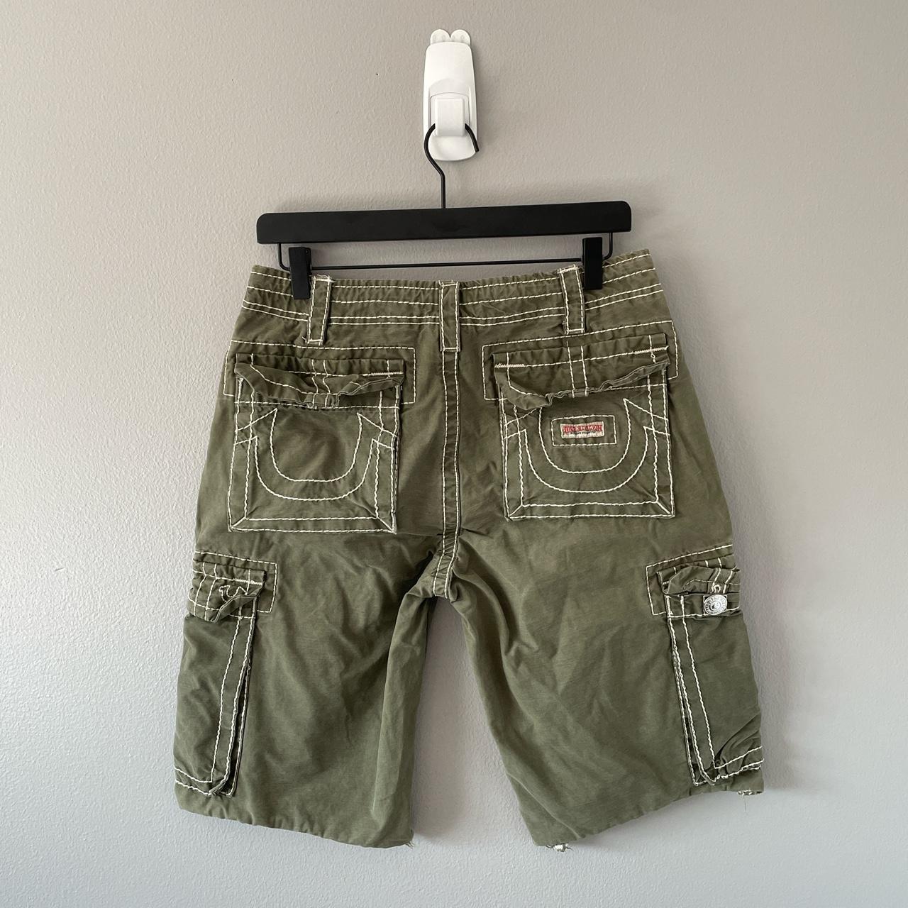 True Religion Men's Green and Khaki Shorts | Depop