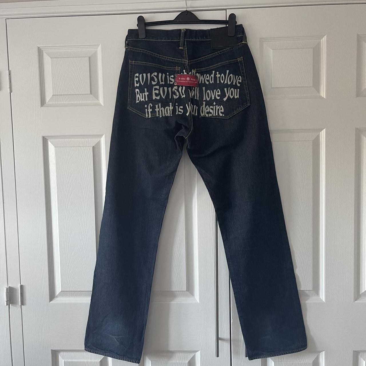 🎌 EVISU Script Jeans 🎌 32” Wasit • 32” Length • 12”... - Depop