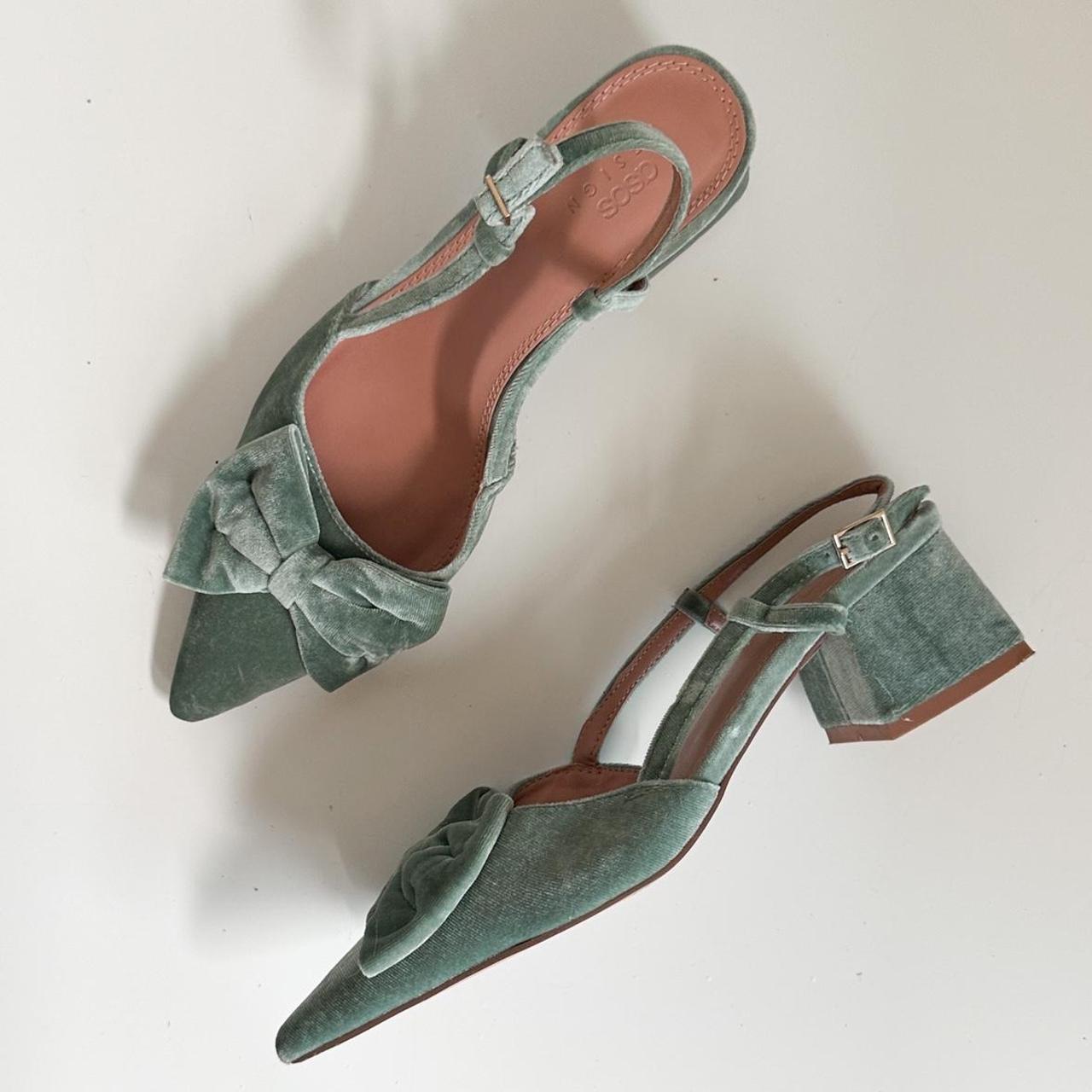ASOS green sling back velvet kitten heels — size 8 - Depop