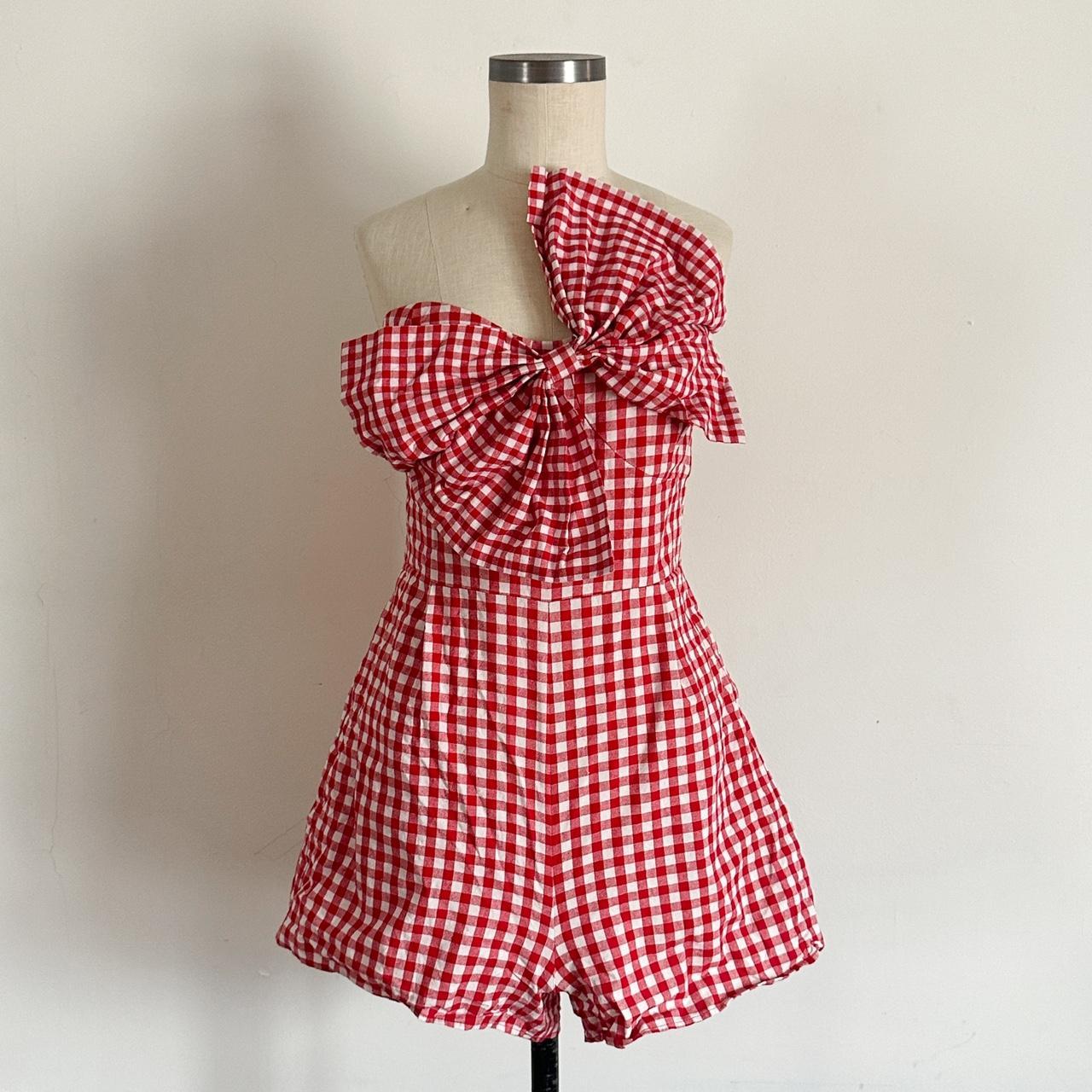 Petal & Pup red/white gingham Bambi bow romper, NWT... - Depop