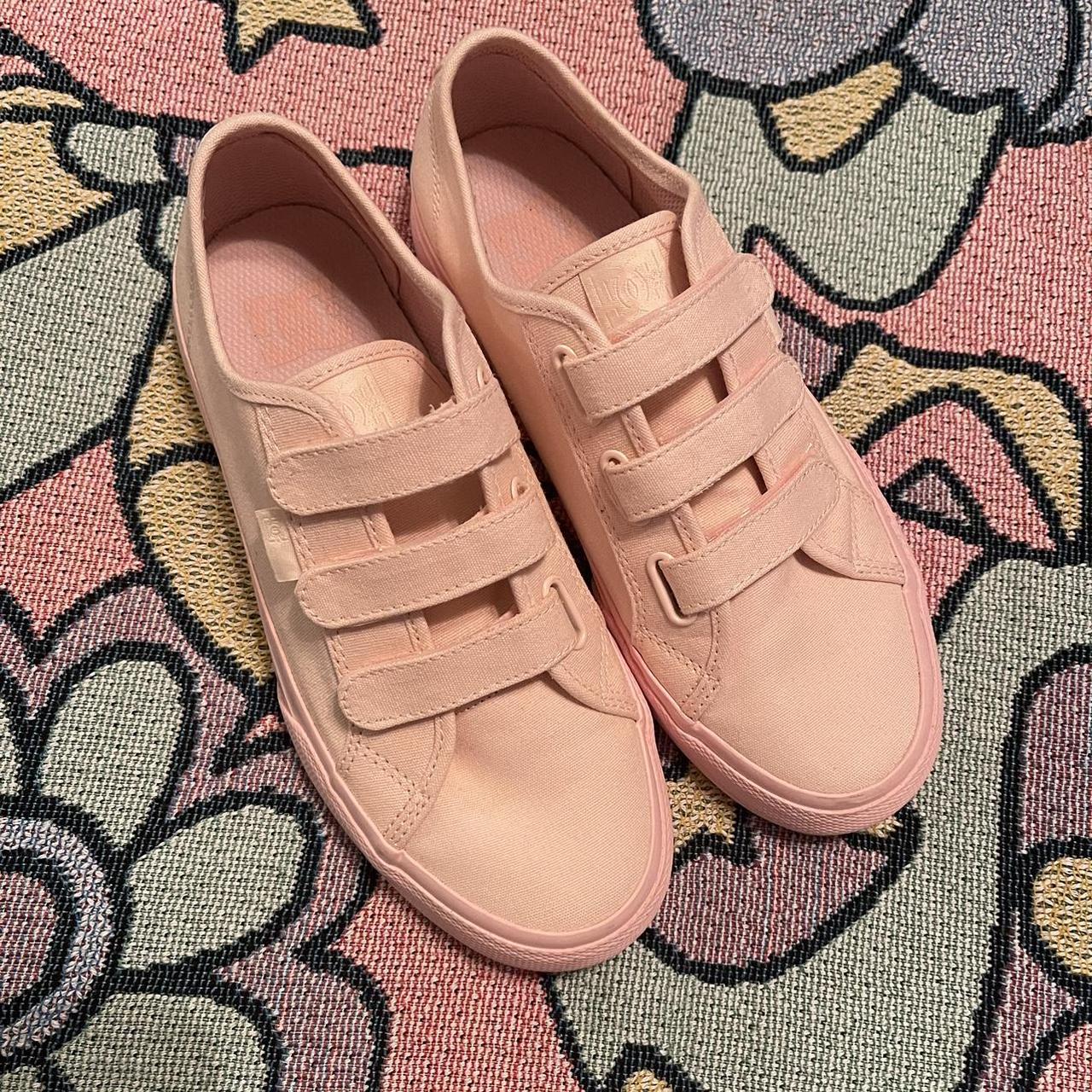 DC bubblegum pink velcro canvas shoes gently used,... - Depop