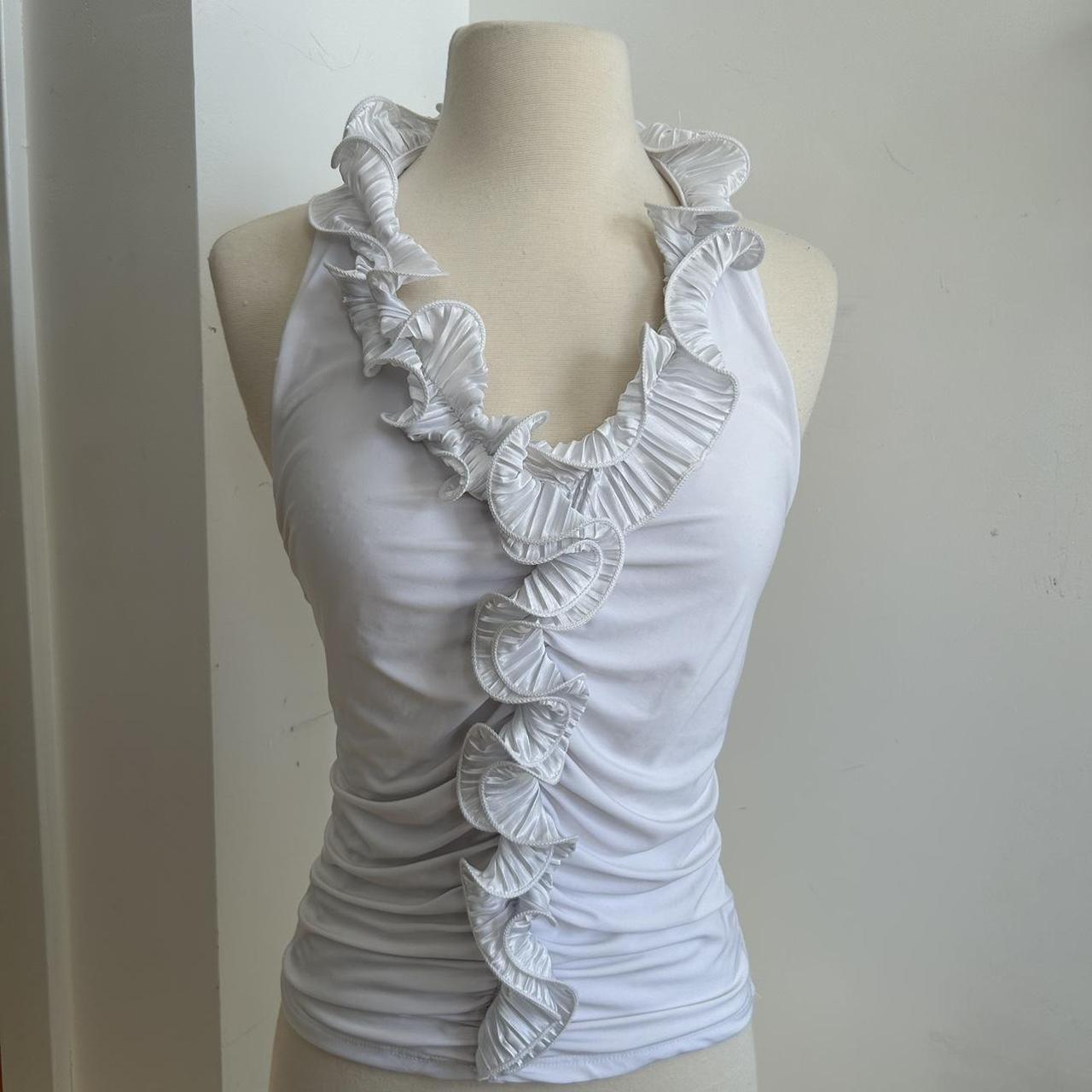 Y2K white ruffled halter top. Best fit S/M has... - Depop