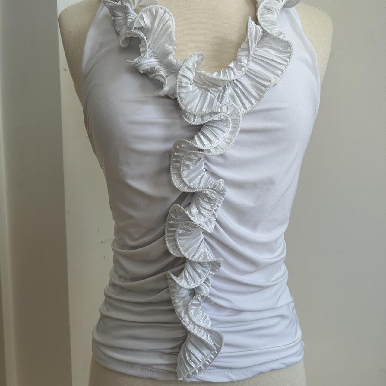 Y2K white ruffled halter top. Best fit S/M has... - Depop