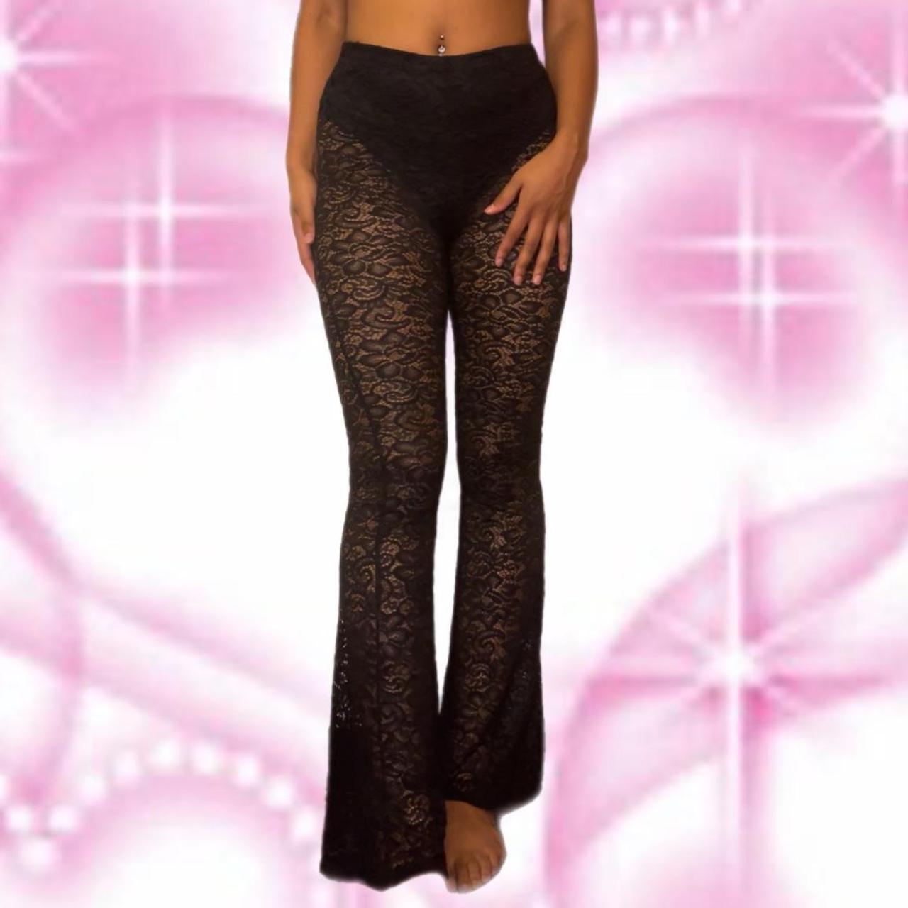 Black sheer flare pants with built in underwear.... - Depop