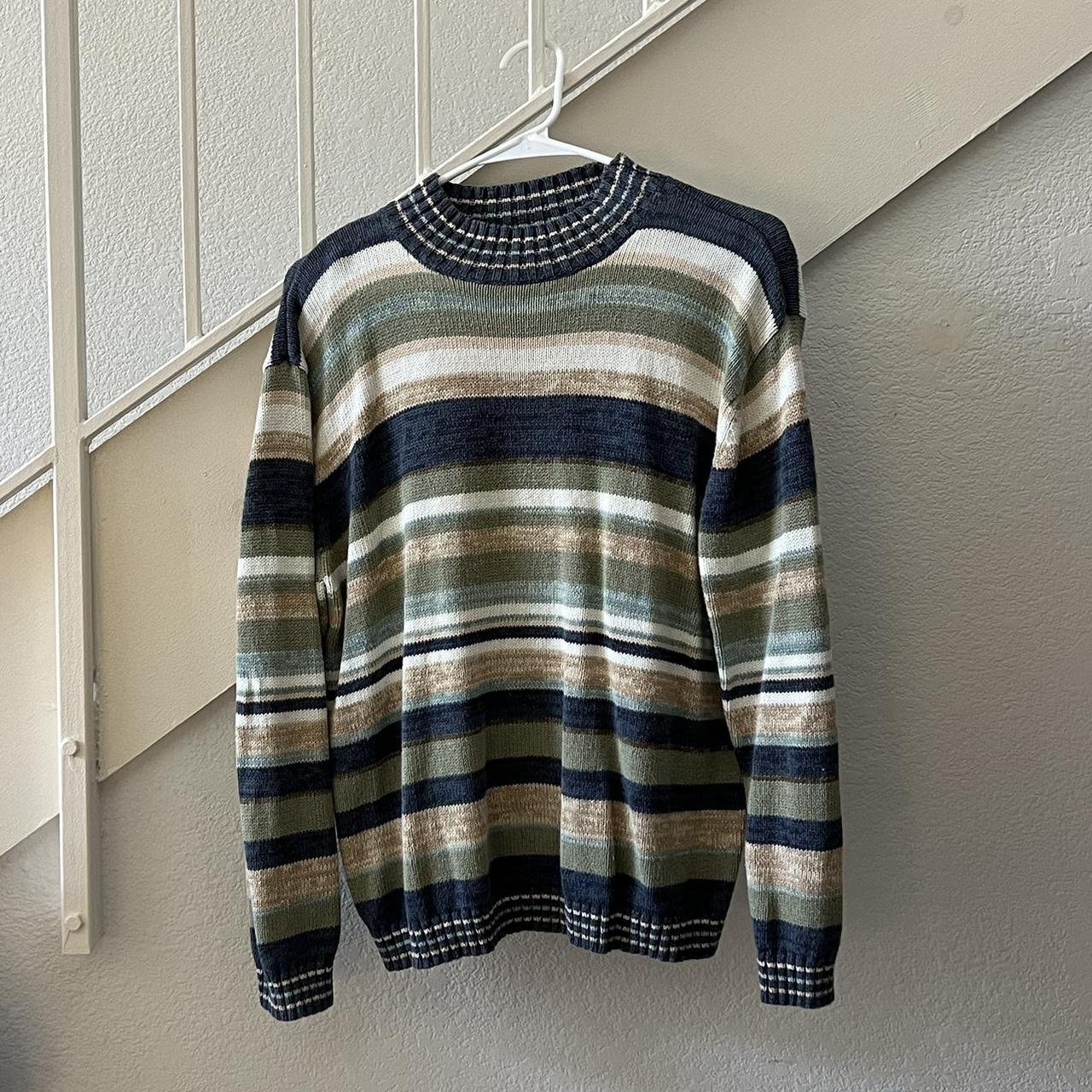 Adorable earth tone striped mock turtleneck sweater!... - Depop