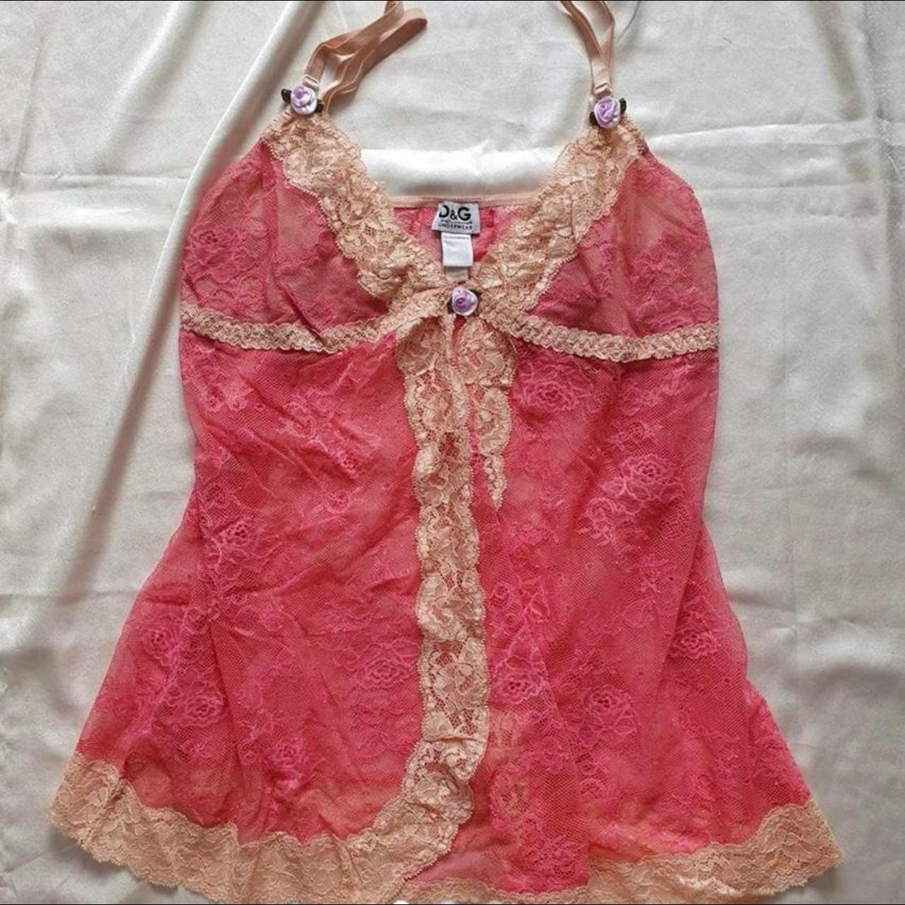 Dolce & Gabbana Pink Lacey Tank Top Pit to pit —... - Depop