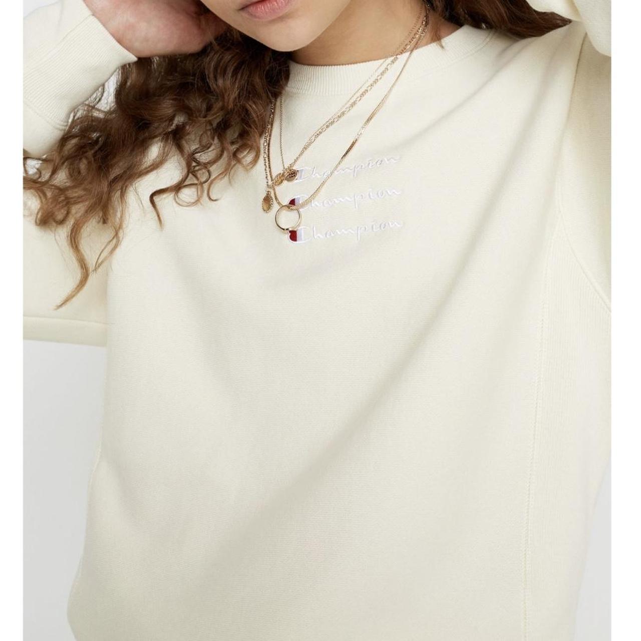 Champion ecru triple script logo crew neck... - Depop