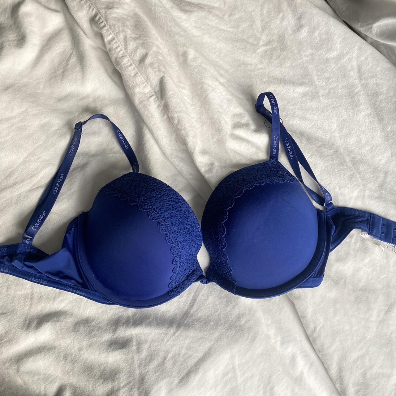Calvin Klein blue bra size 30DD beautiful lace... - Depop