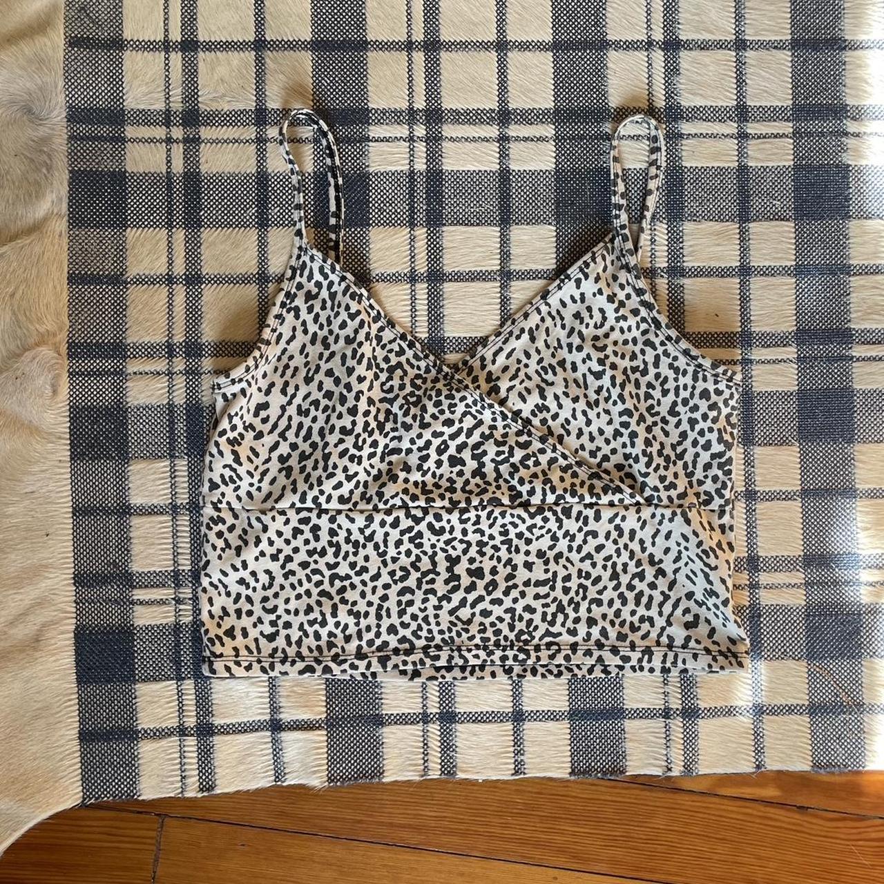 cotton leopard print crop tank top with crossover front - Depop