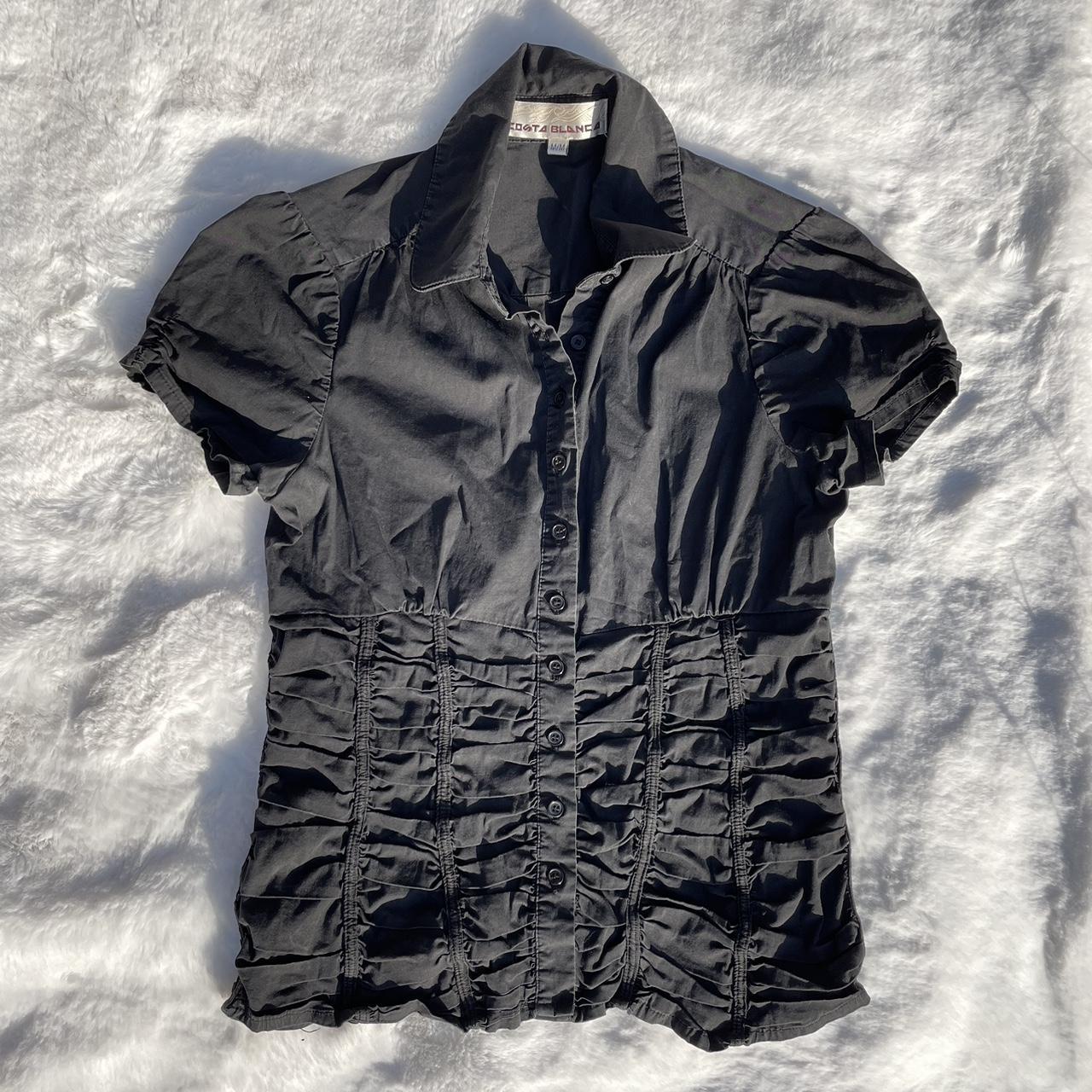 Y2K stretch button up blouse t-shirt. Great faded... - Depop