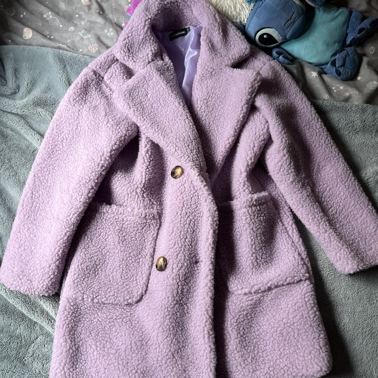 Purple teddy bear Borg jacket. Missguided jacket... - Depop