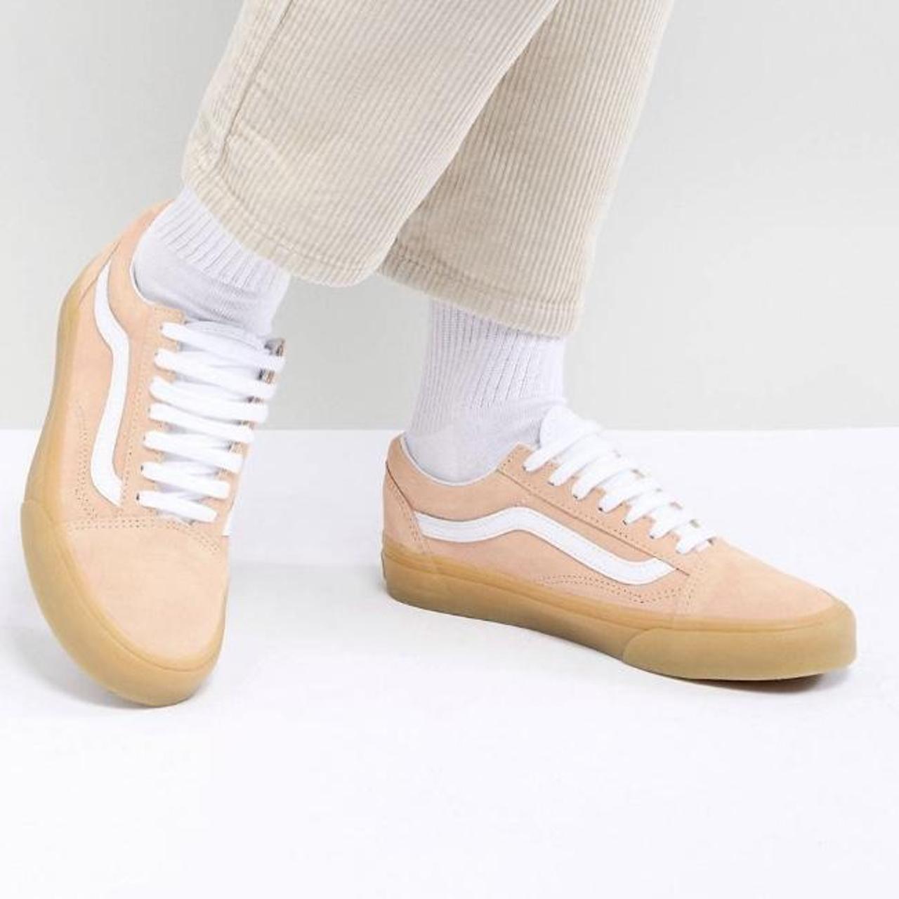 Vans Women's Tan and White Trainers | Depop