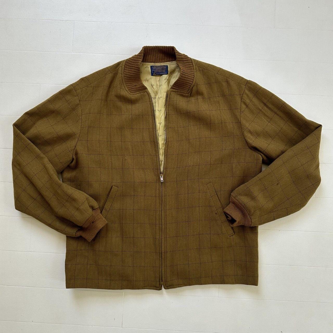 Vintage 1970s Pendleton Wool Zip Up Jacket Beige... - Depop