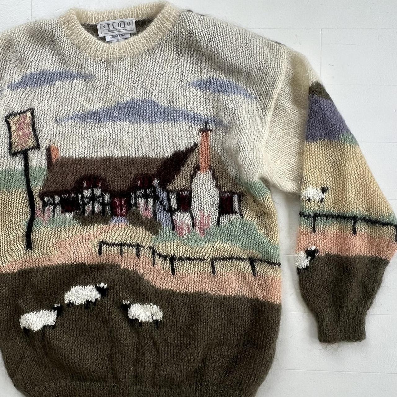 Vintage Mohair Pastel Sheep Farm Sweater Studio by... - Depop