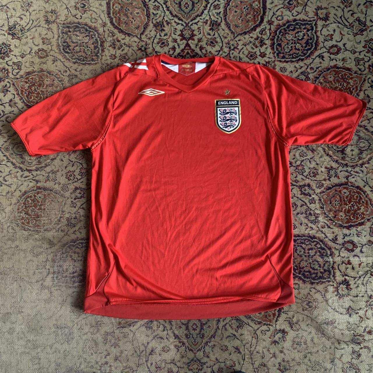 -Red Umbro england away football shirt from... - Depop