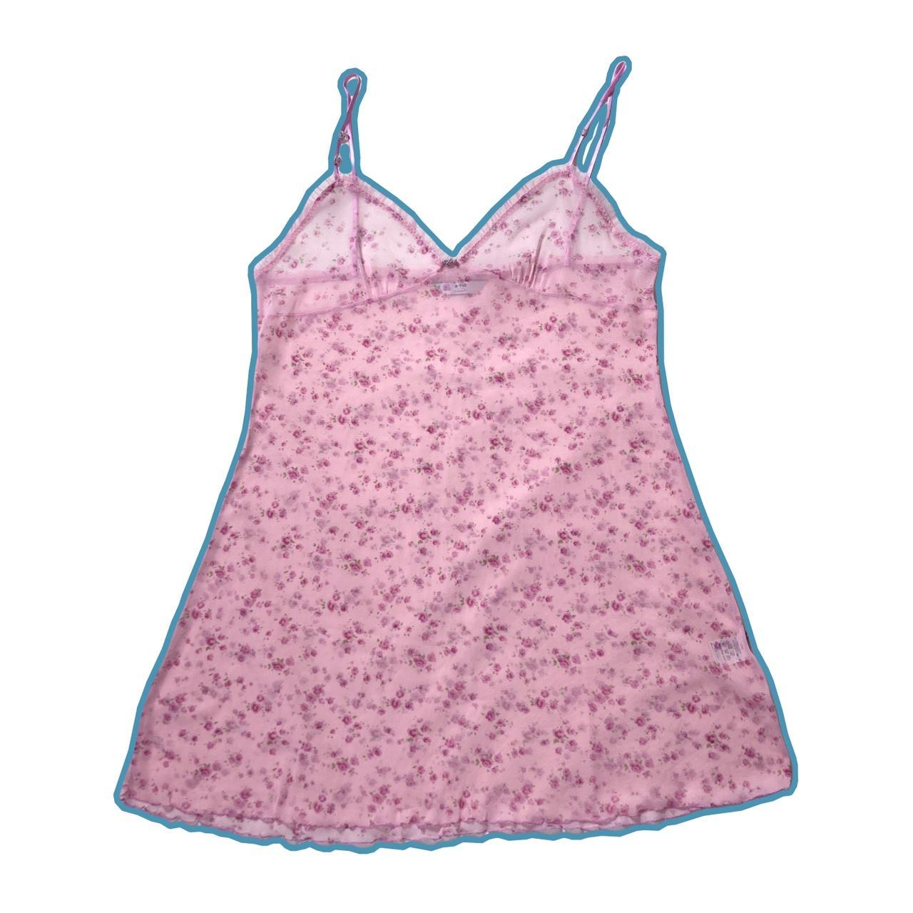 pink sheer nightie slip dress cute floral... - Depop