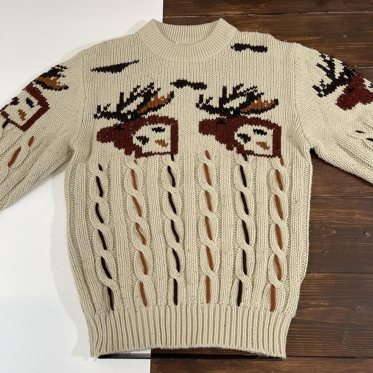 Vintage Knit Moose Sweater No size tag but fits a... - Depop
