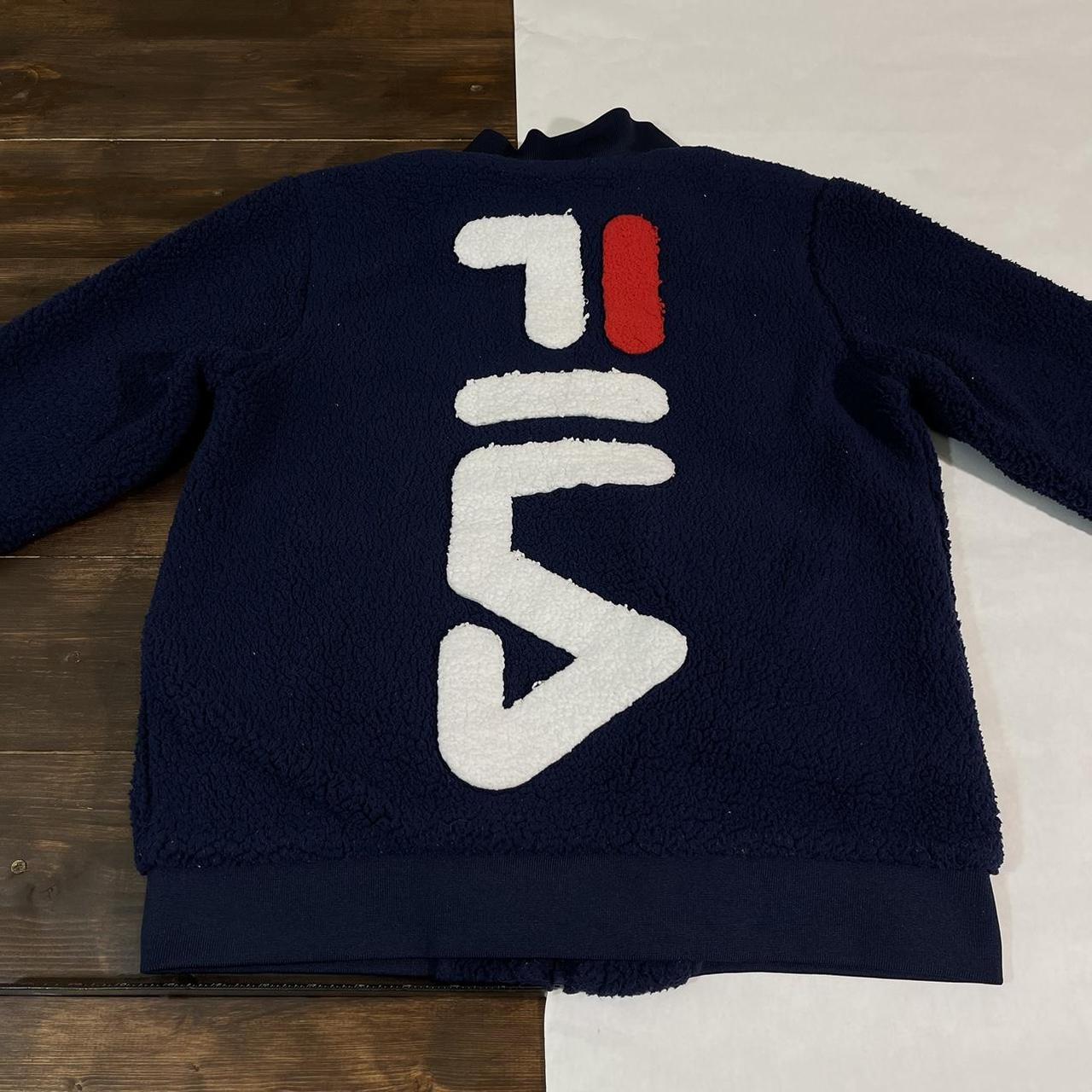 Fila Sherpa Fleece Zip Up Navy Jacket Tagged small... - Depop