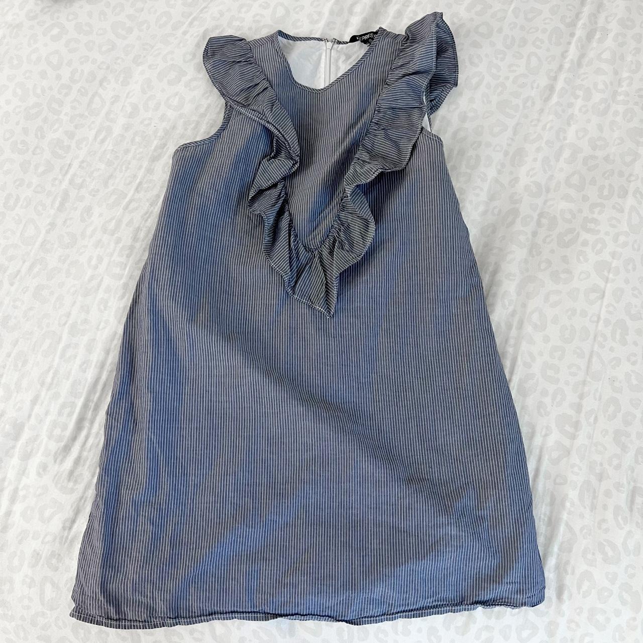 express blue & white striped ruffle sleeveless... | Depop