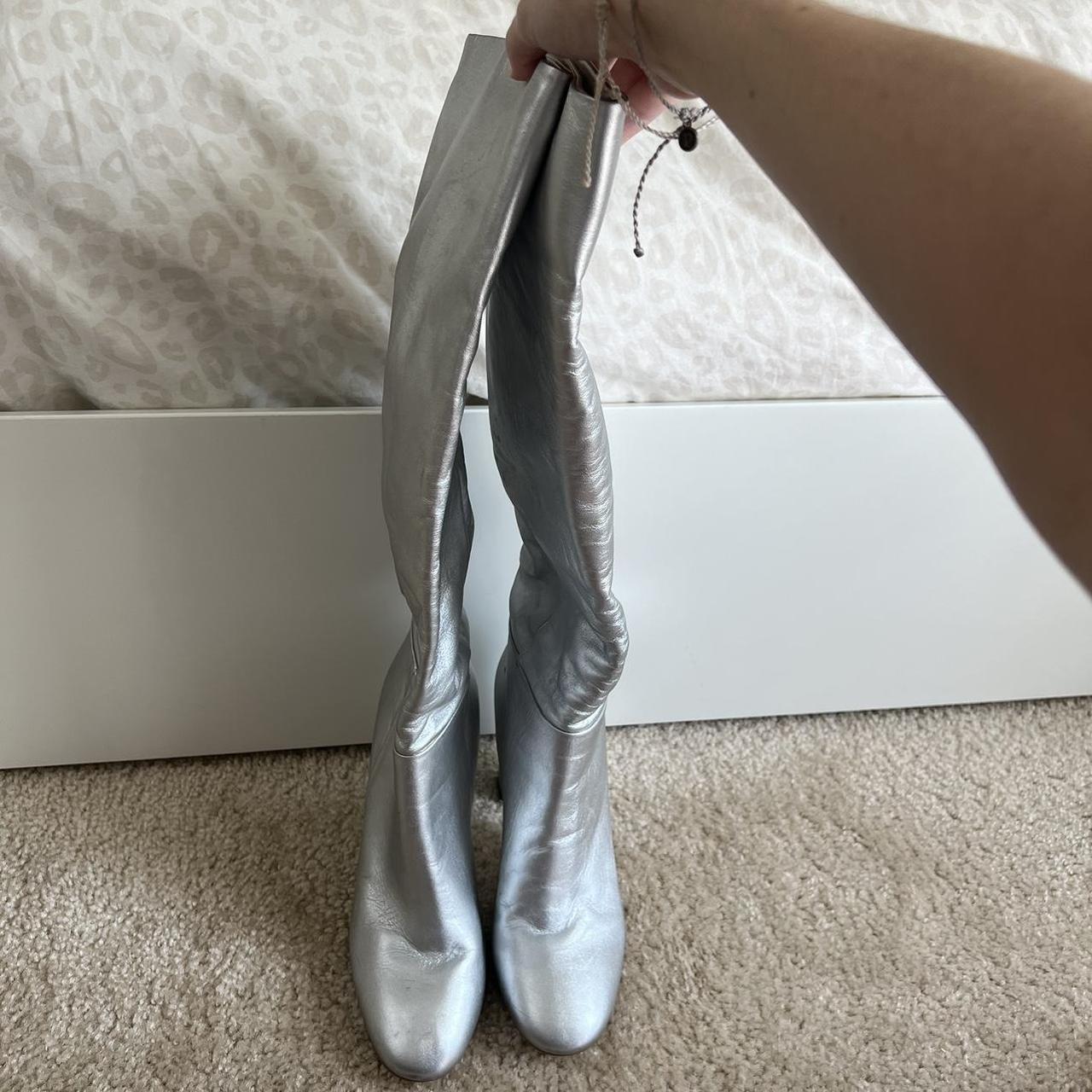 cynthia rowley chloe silver leather metallic high... | Depop