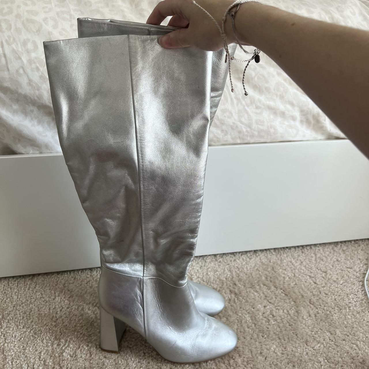 cynthia rowley chloe silver leather metallic high... | Depop