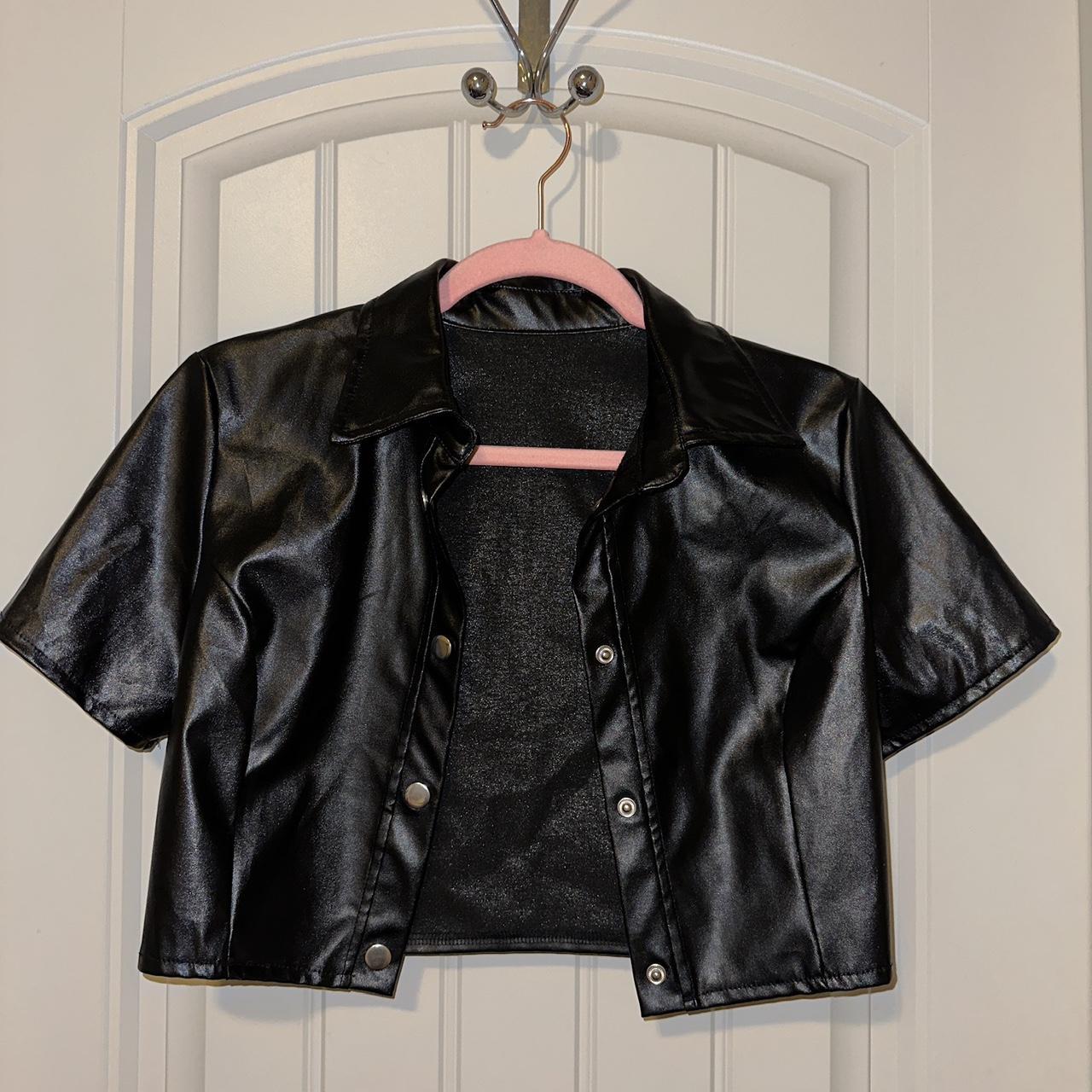 Black leather crop top Never before worn Size... - Depop