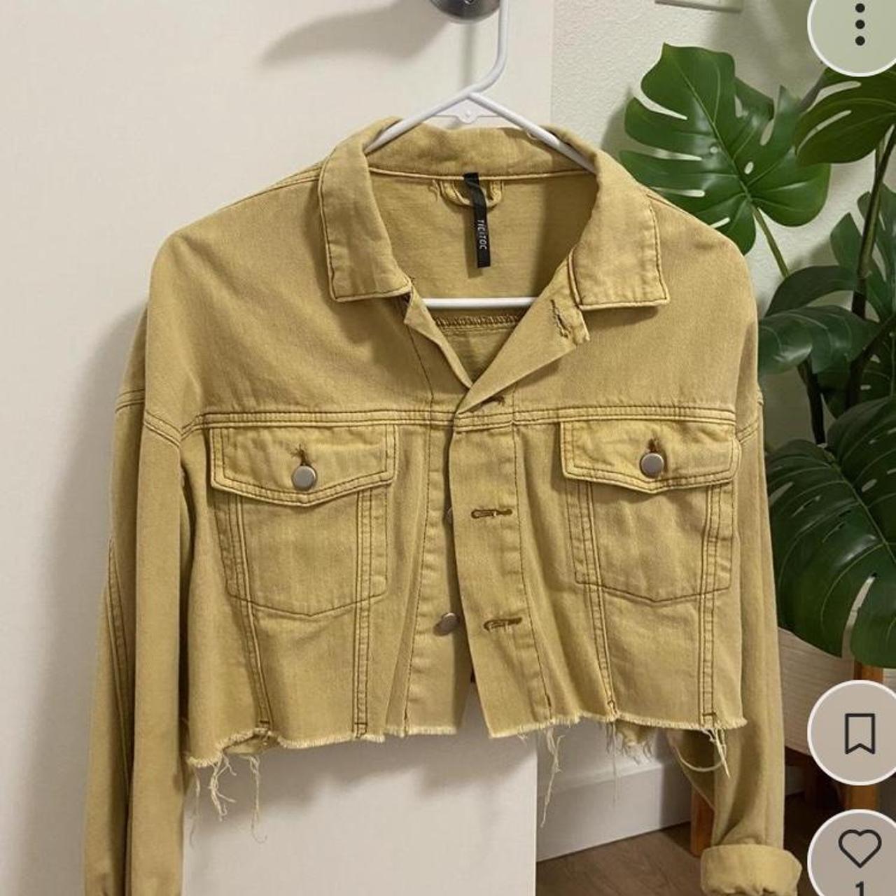 Vintage Denim Jacket Super cute cropped yellow... - Depop