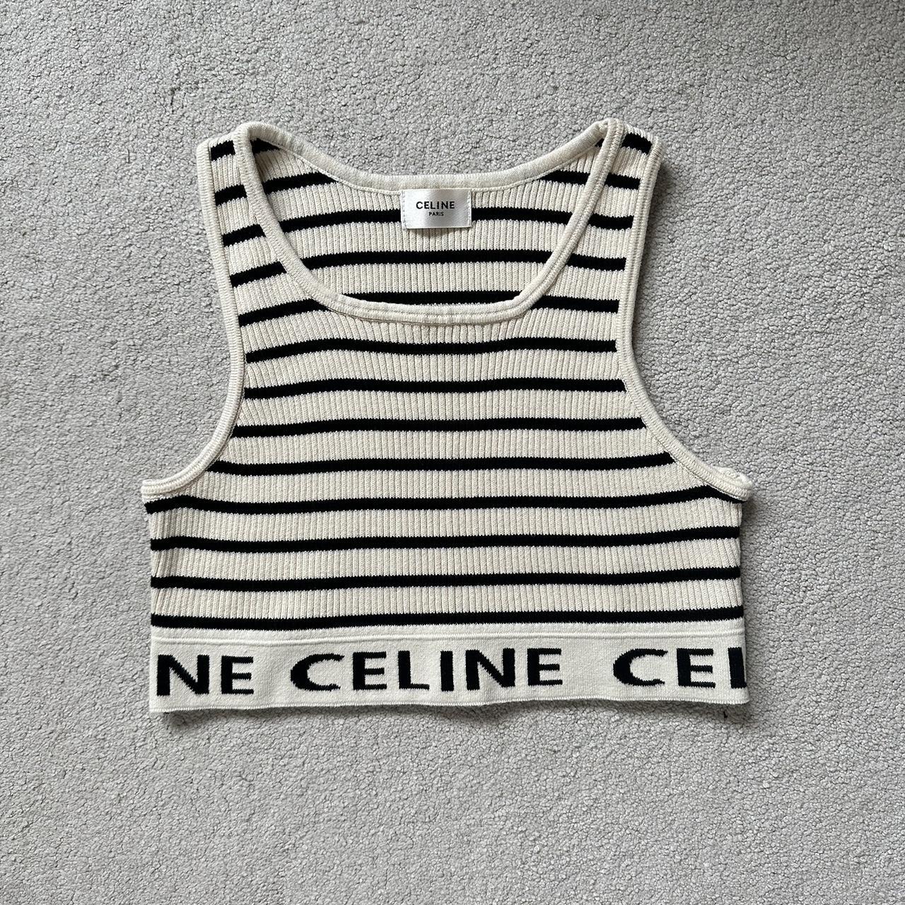 Striped crop top inspired by CELINE size S/M... - Depop